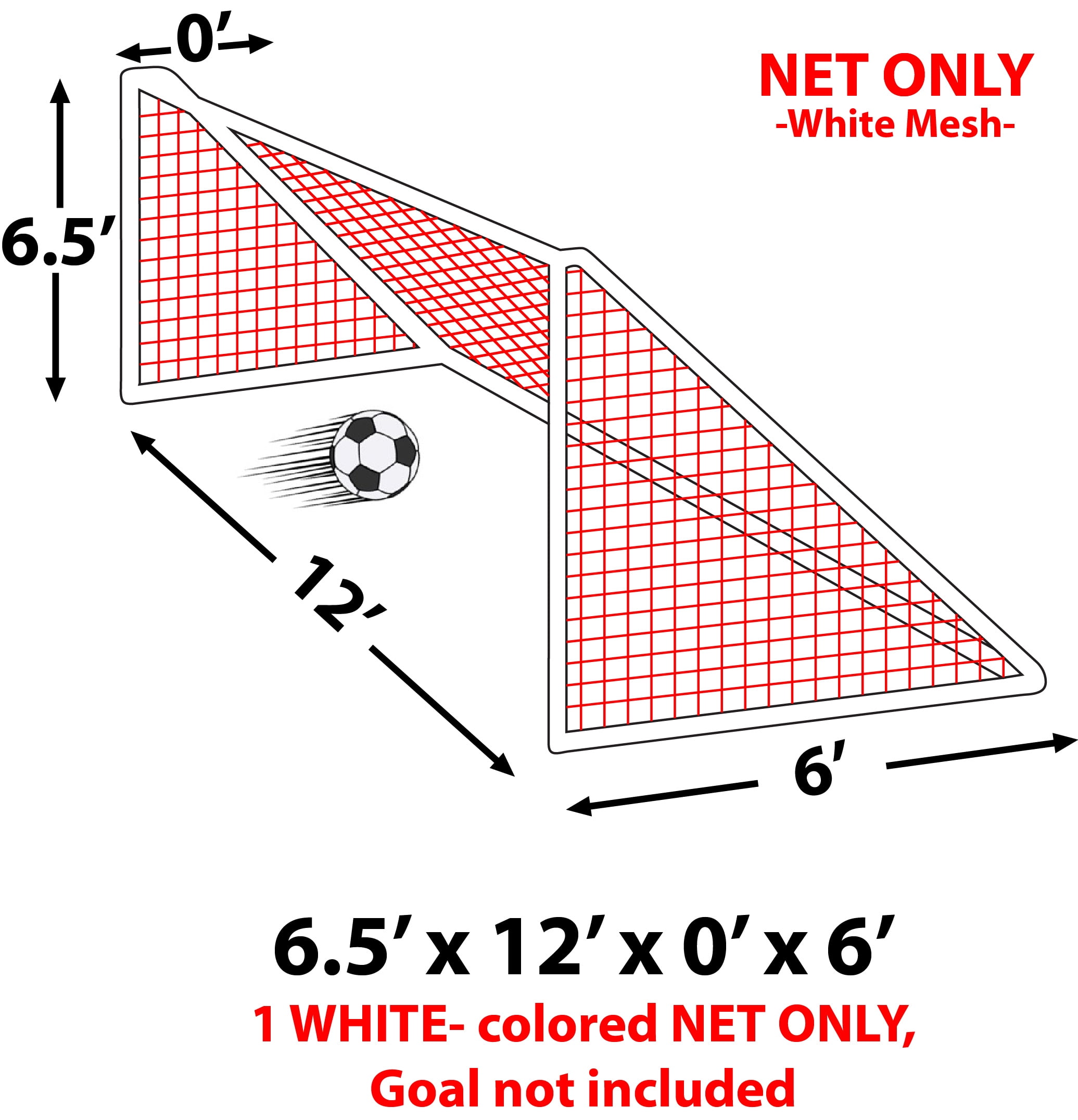 Epic Sports Soccer Goal Net, 6.5x12x6 ft, White, 3mm Polyethylene ...