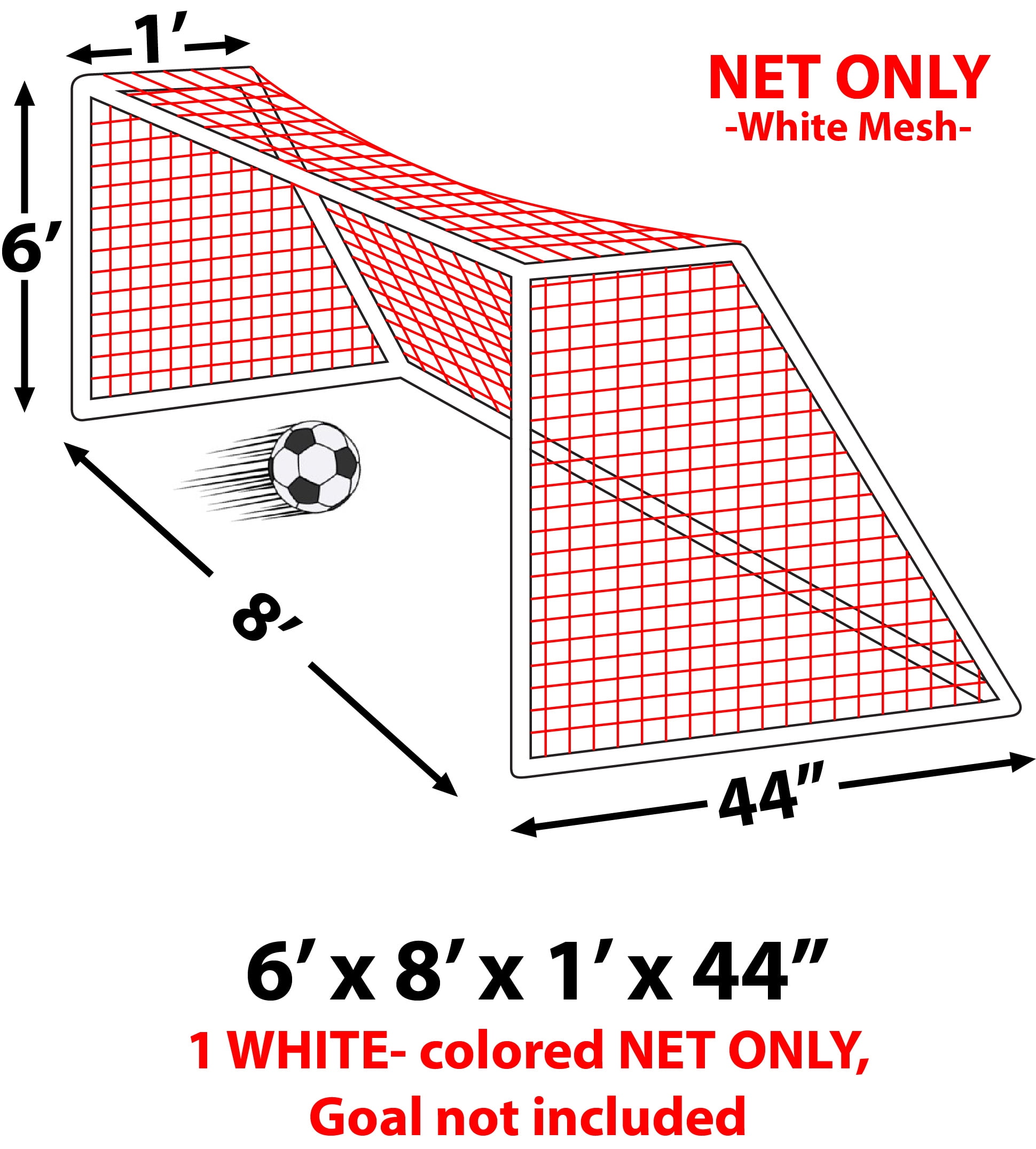 Epic 6'X8'x1'x44" Portable 3Mm White Soccer Goal Replacement Net ...