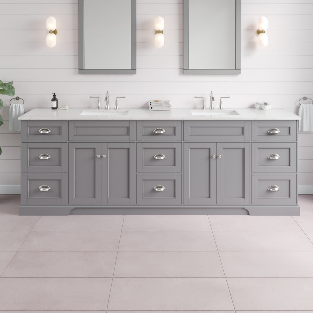 Epic 96 in. Gray Double Sink Bath Vanity with Carrara Quartz Top and ...