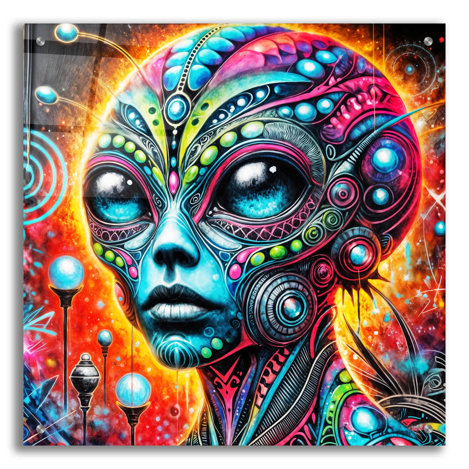 Epic Art 'Alien's Portrait Vibrant Abstract' by Rey Klimt Acrylic Glass ...