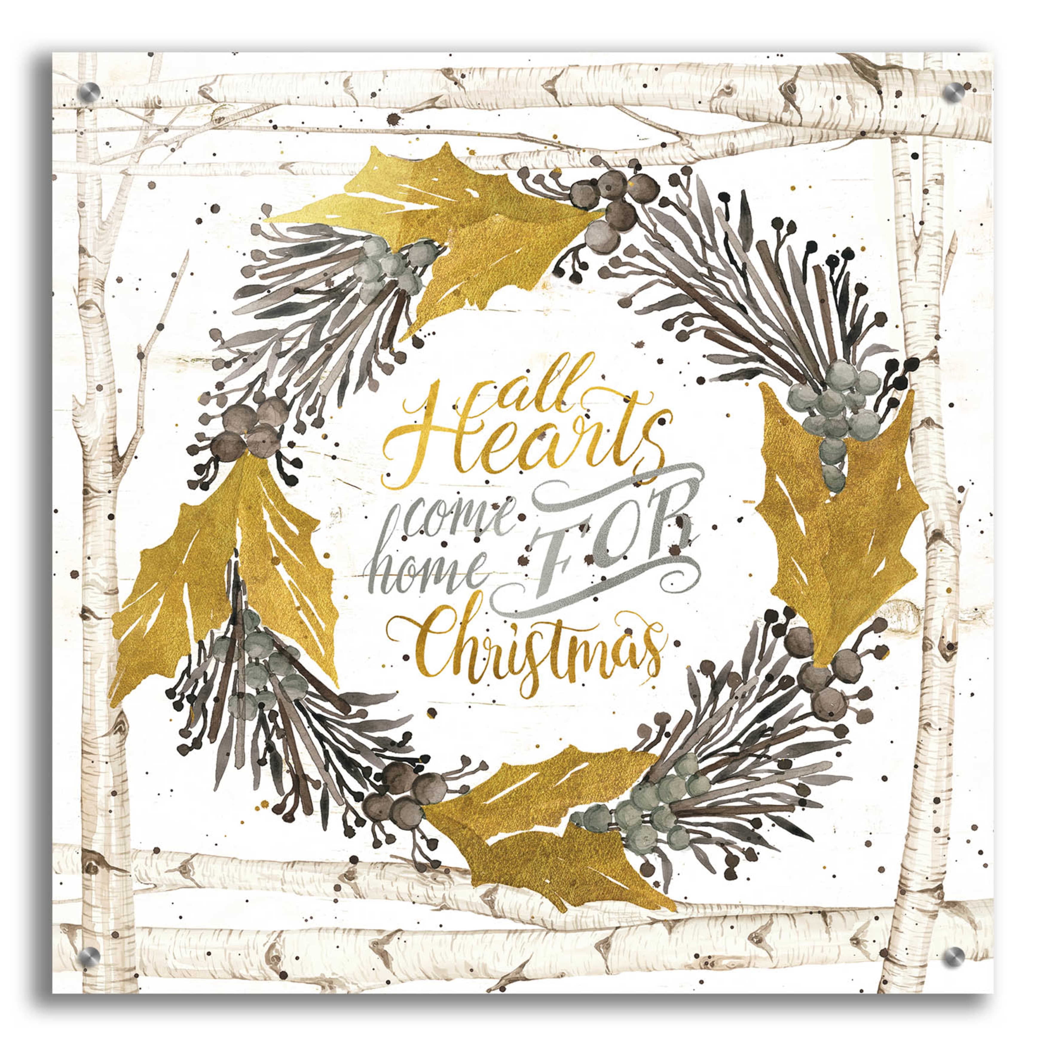 Epic Art 'All Hearts Come Home for Christmas Birch Wreath' by Cindy ...
