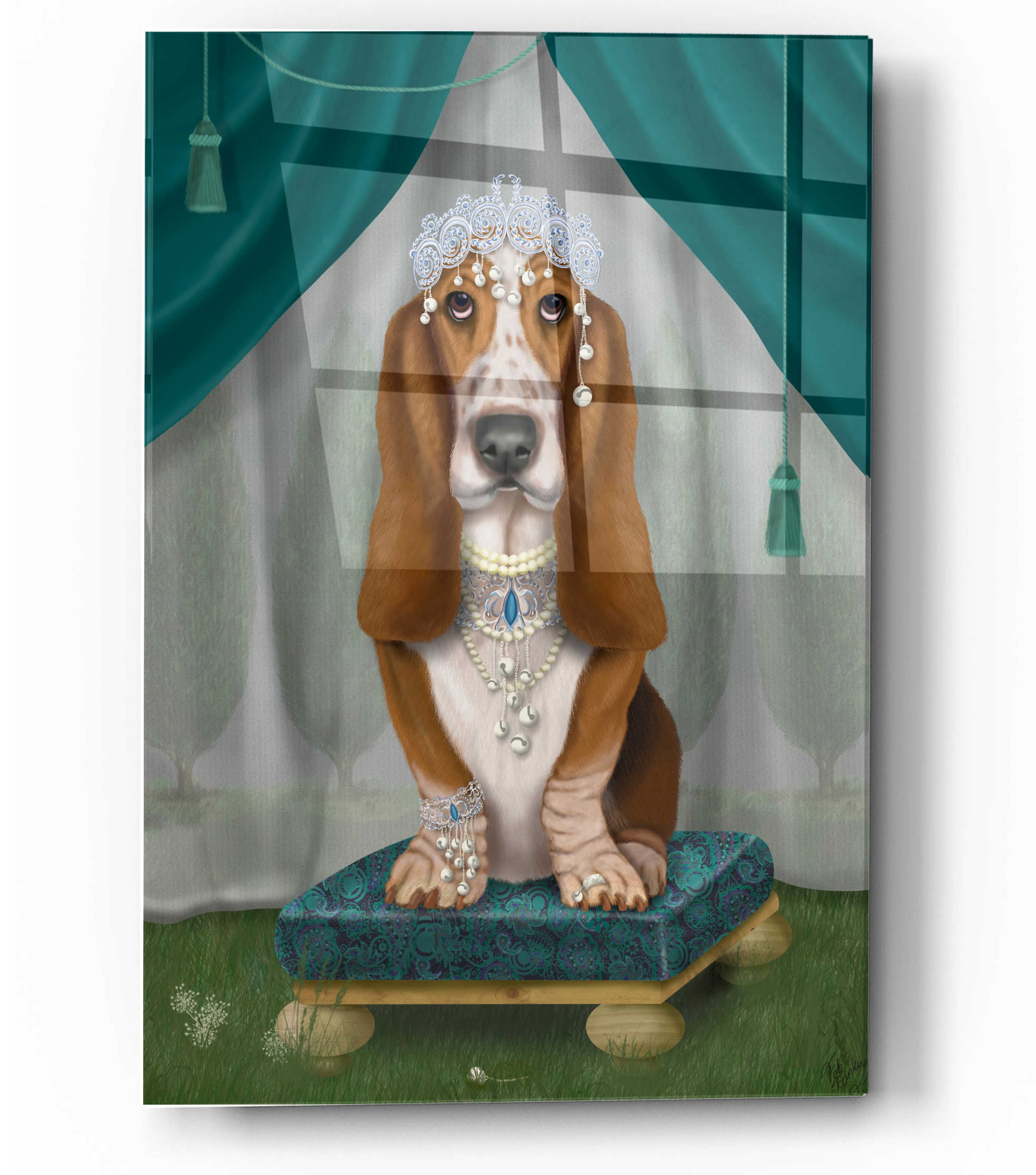 Epic Art 'Basset Hound and Tiara' by Fab Funky, Acrylic Glass Wall Art ...