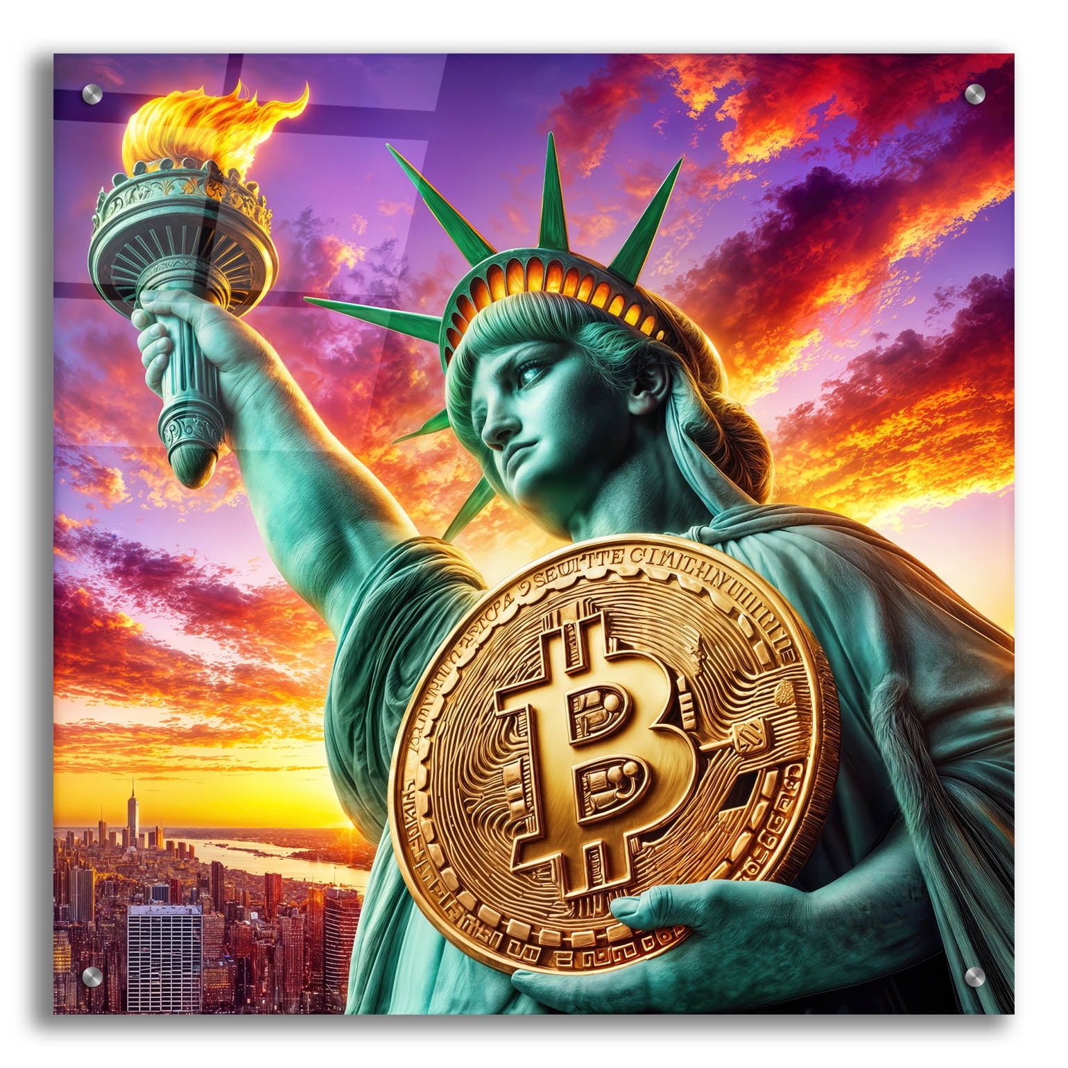 Epic Art 'Bitcoin - Statue Of Liberty' by Rey Klimt Acrylic Glass Wall ...