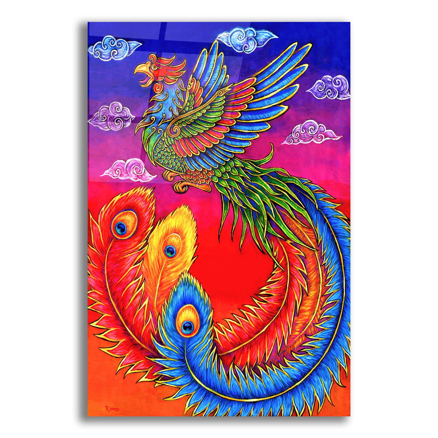 Epic Art 'Fenghuang Chinese Phoenix Rainbow Bird' by Rebecca Wang Art, Acrylic Glass Wall Art ...