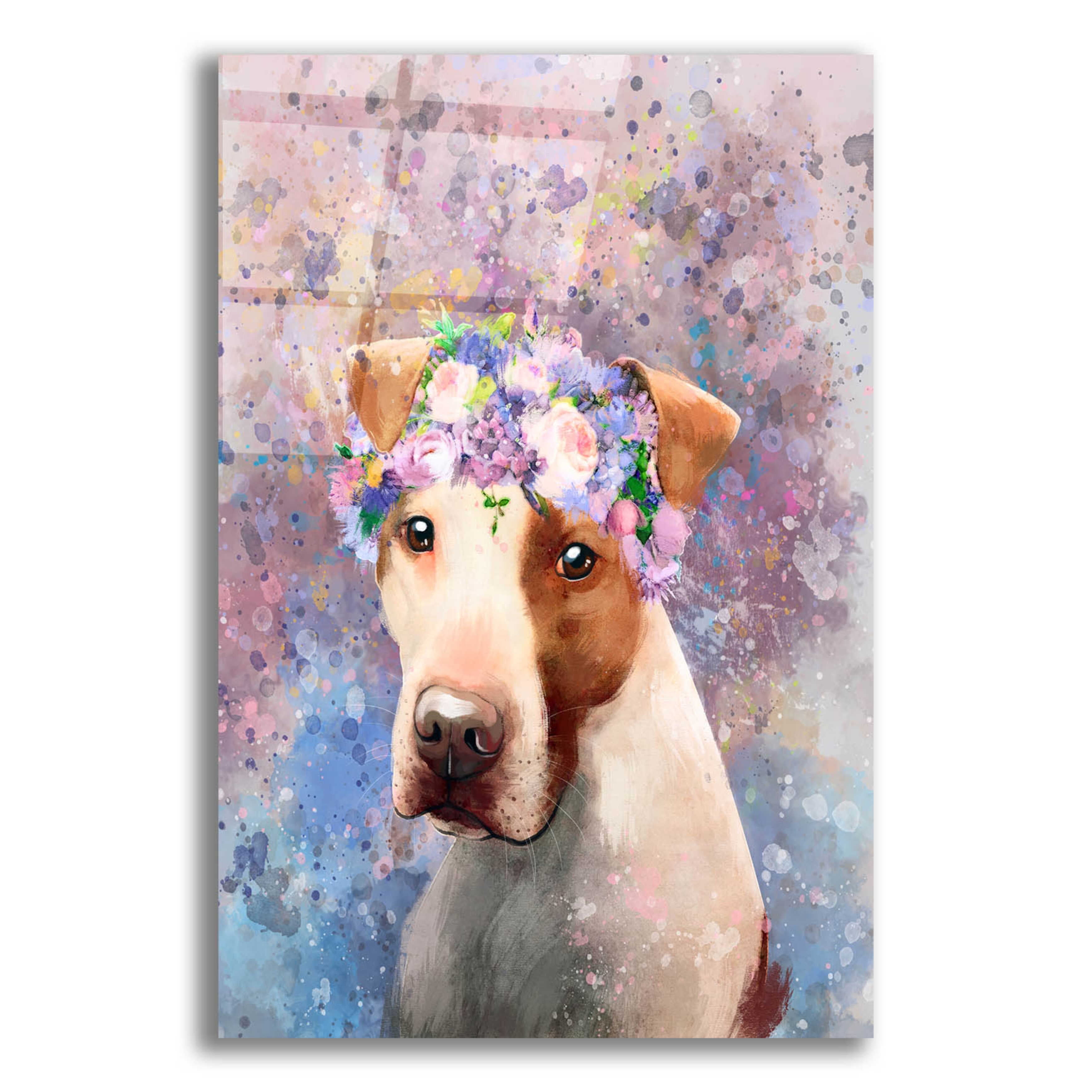 Epic Art 'Flower Crown Pit Bull 5' by Furbaby Affiliates, Acrylic Glass ...