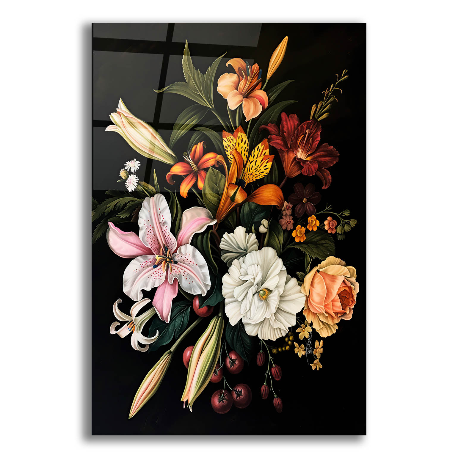 Epic Art 'Flowers In Black Background 1' by Momart Acrylic Glass Wall ...