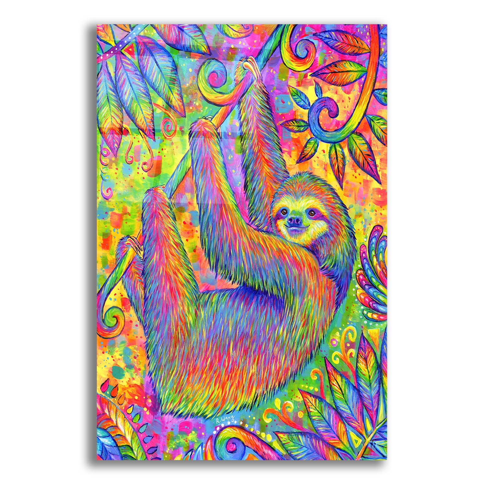 Epic Art 'Hanging Around Psychedelic Sloth' by Rebecca Wang Art ...