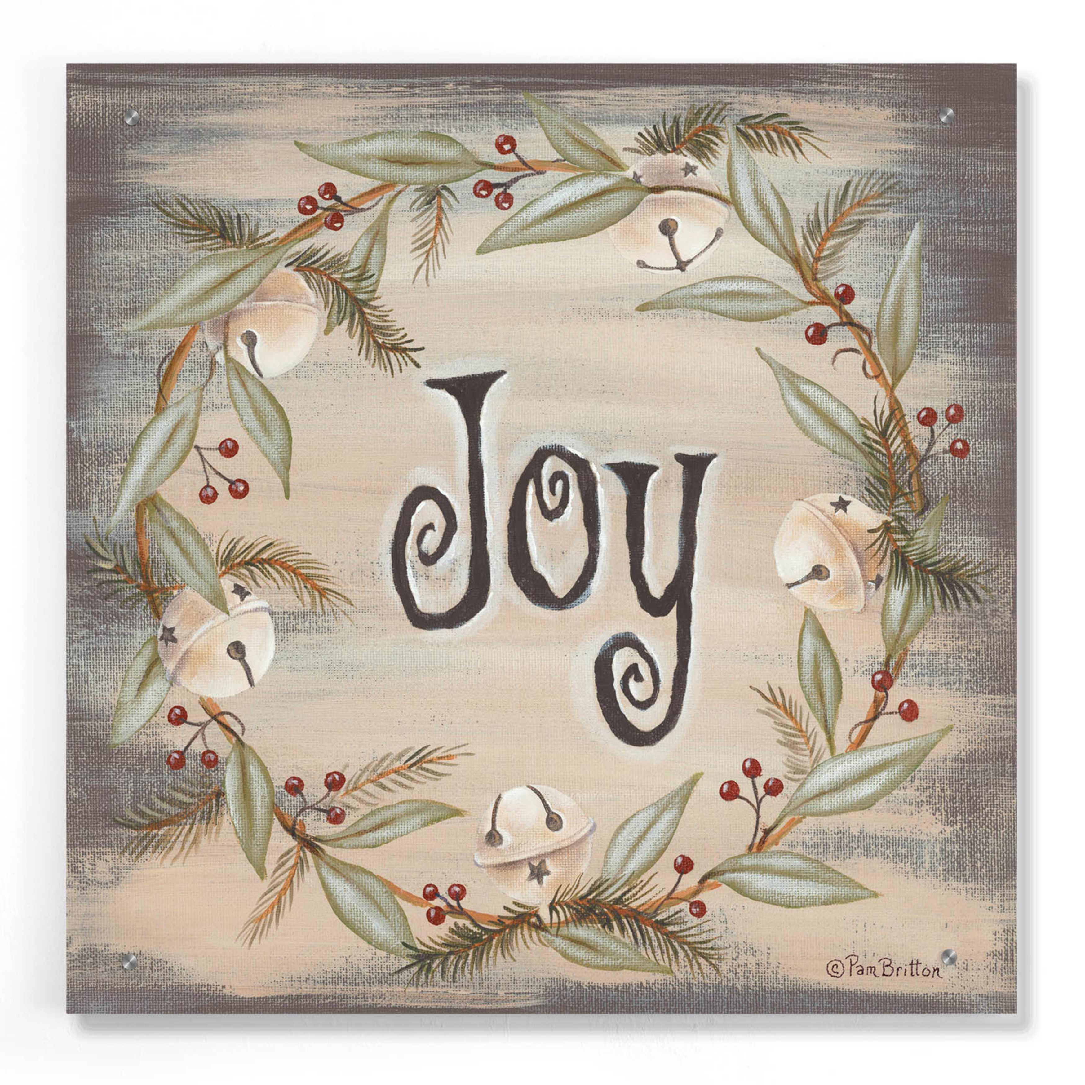 Epic Art 'Jingle Joy Wreath' by Pam Britton, Acrylic Glass Wall Art, 24 ...
