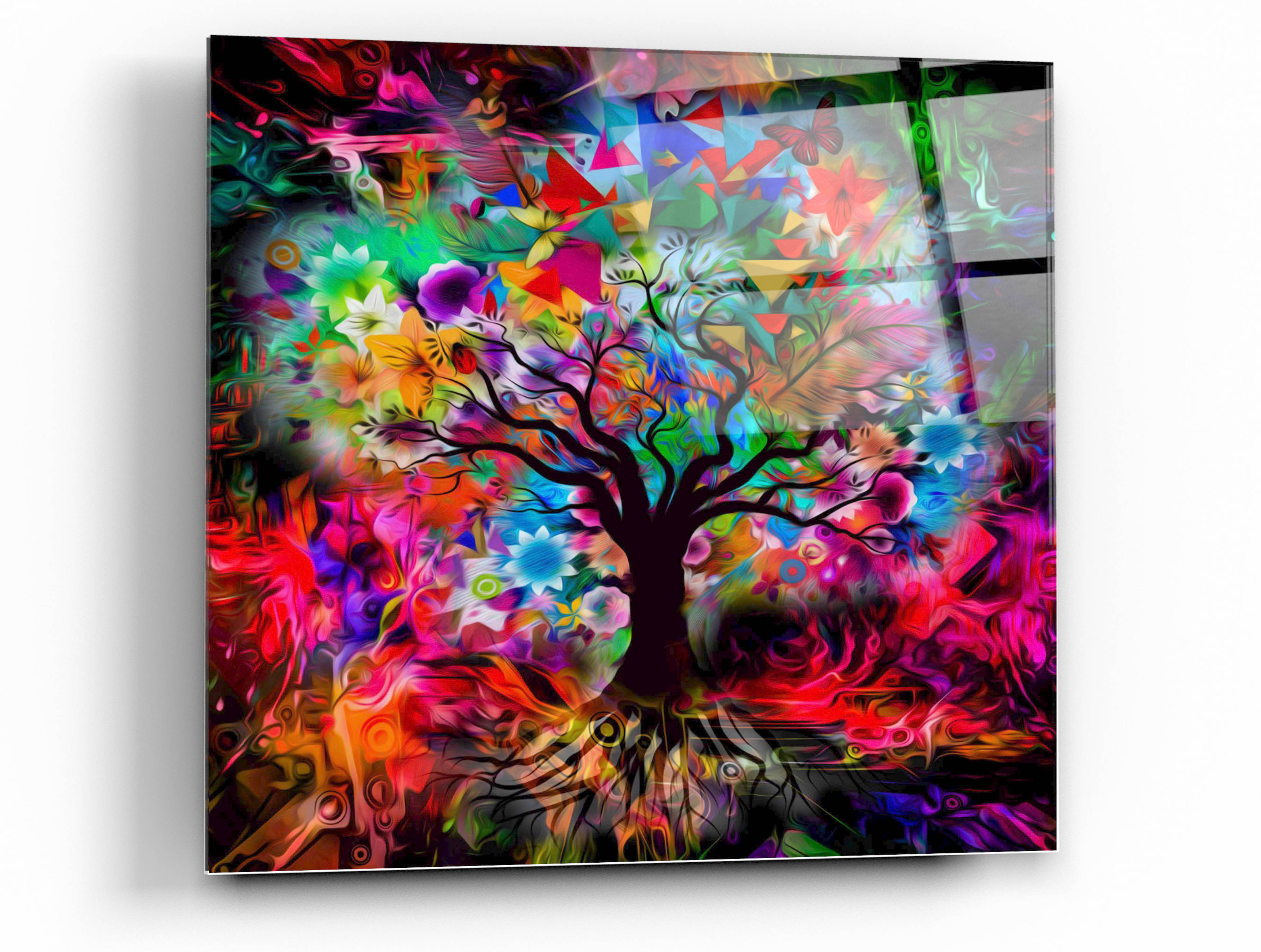 Epic Art 'Kaleidoscope Tree Black' Acrylic Glass Wall Art, 24"x24 ...