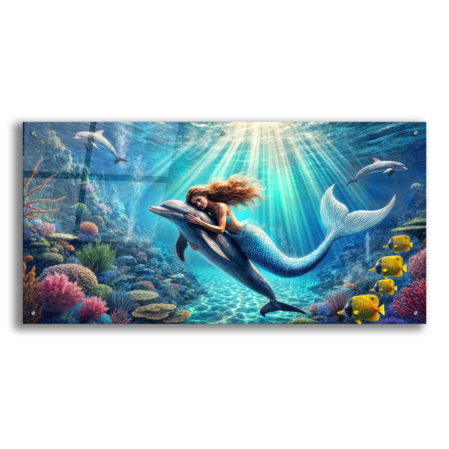 Epic Art 'Mermaid And Dolphin Underwater' by Rey Klimt Acrylic Glass ...