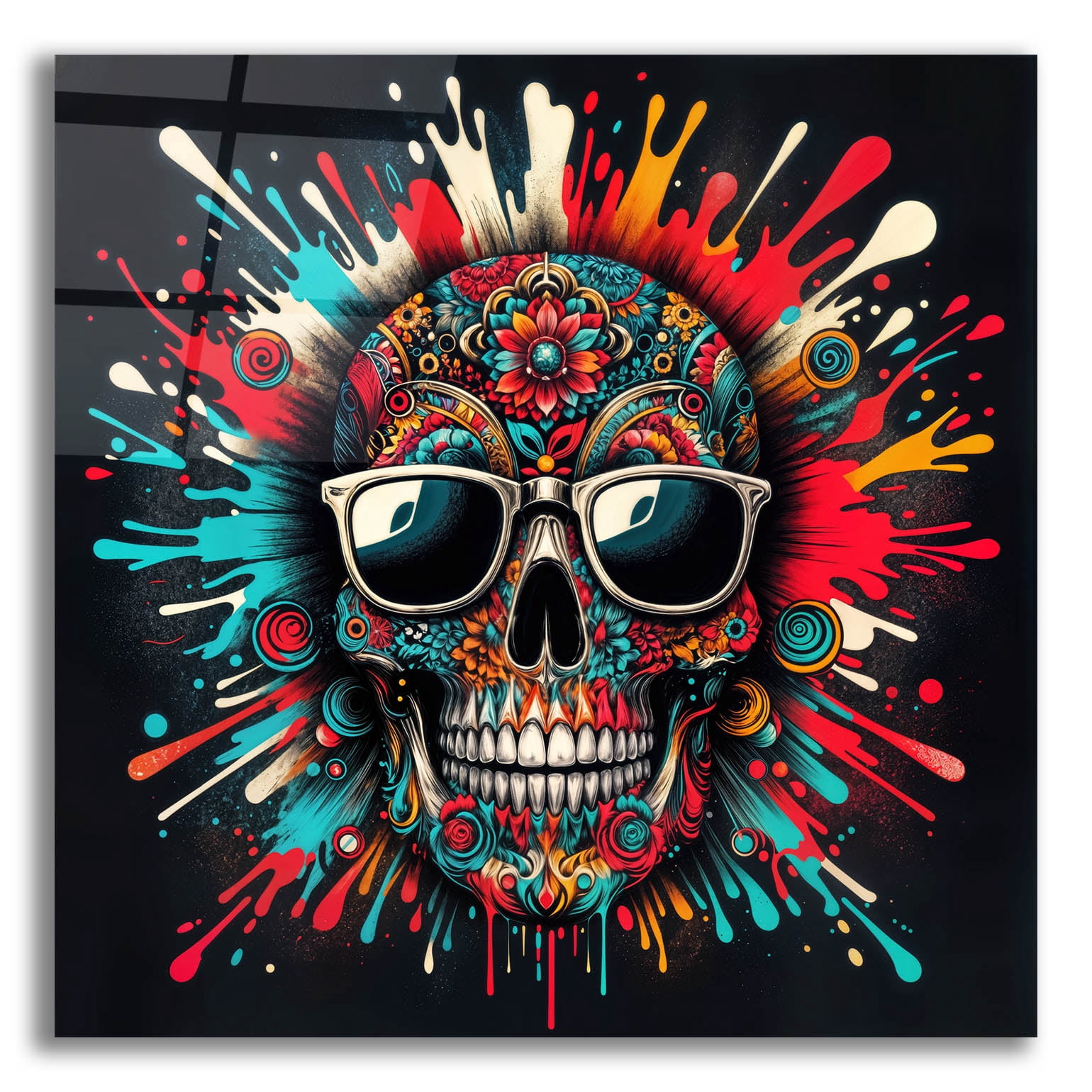 Epic Art 'Paint Splash Skull' by Rey Klimt Acrylic Glass Wall Art, 12 ...