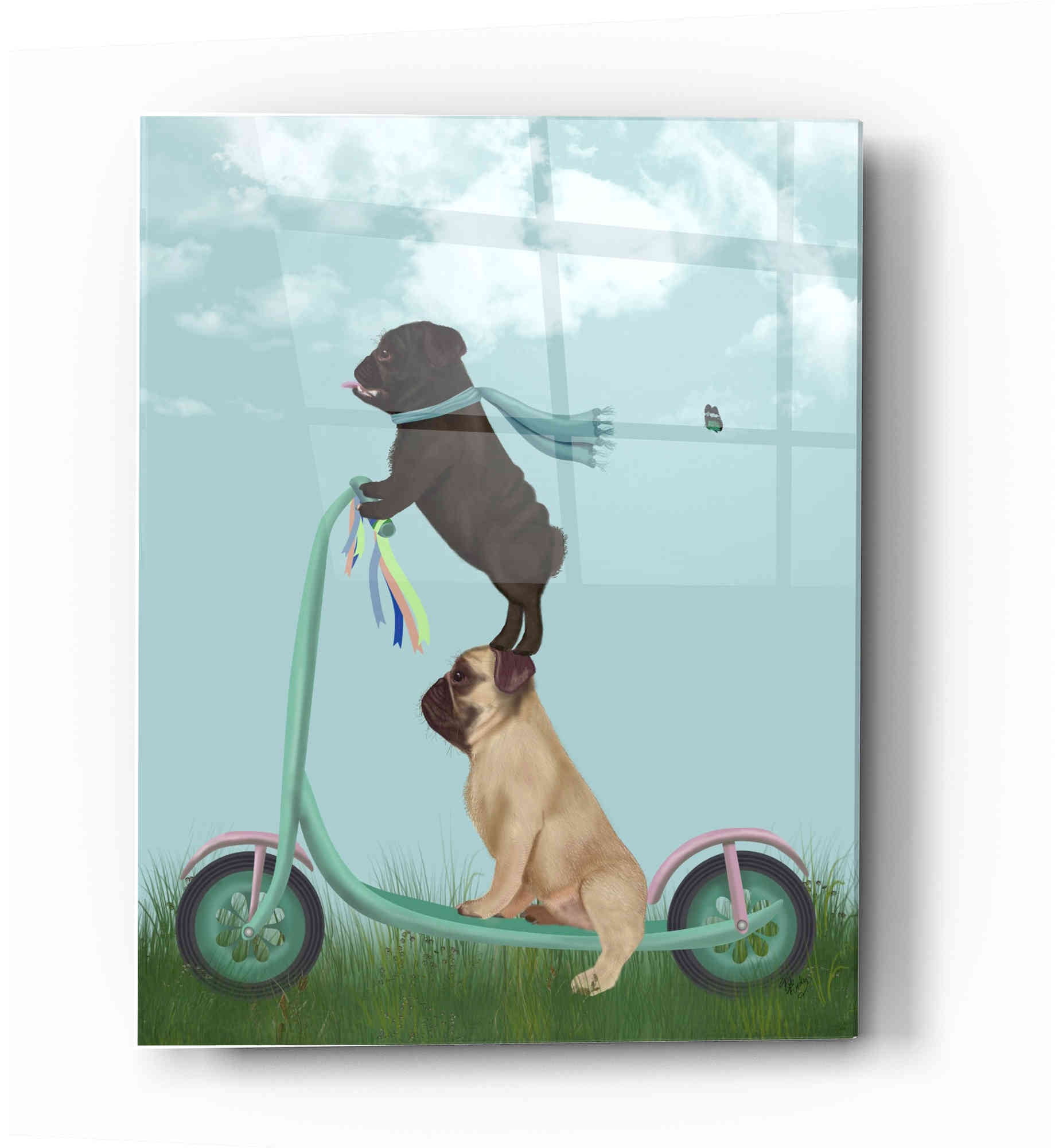 Epic Art 'Pug Scooter' by Fab Funky Acrylic Glass Wall Art, 12"x16 ...