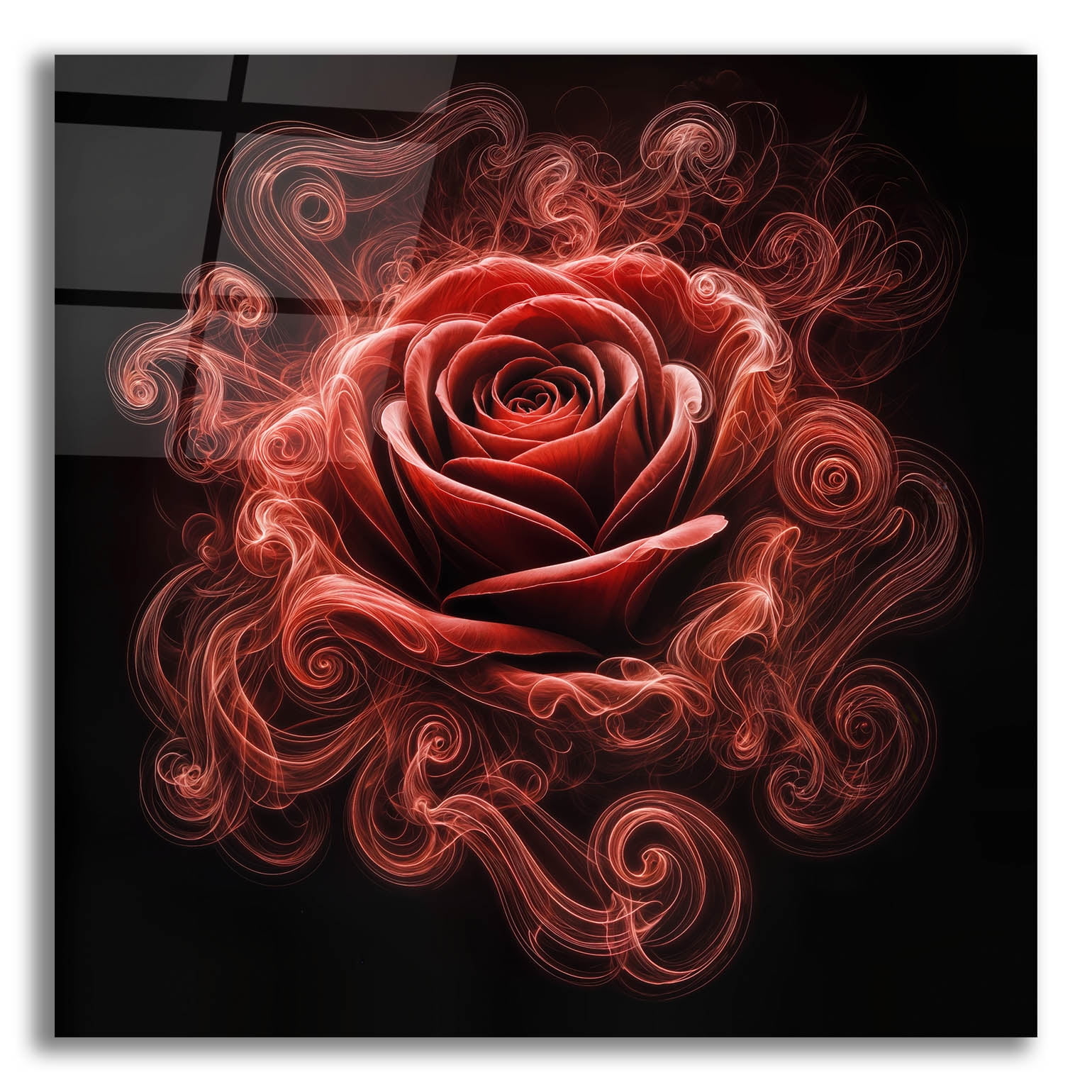 Epic Art 'Red Rose Smoke' by Rey Klimt Acrylic Glass Wall Art, 12" x 12 ...