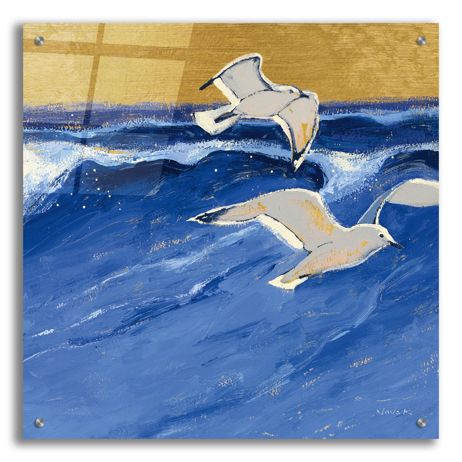 Epic Art 'Seagulls With Gold Sky 3' by Shirley Novak Acrylic Glass Wall ...
