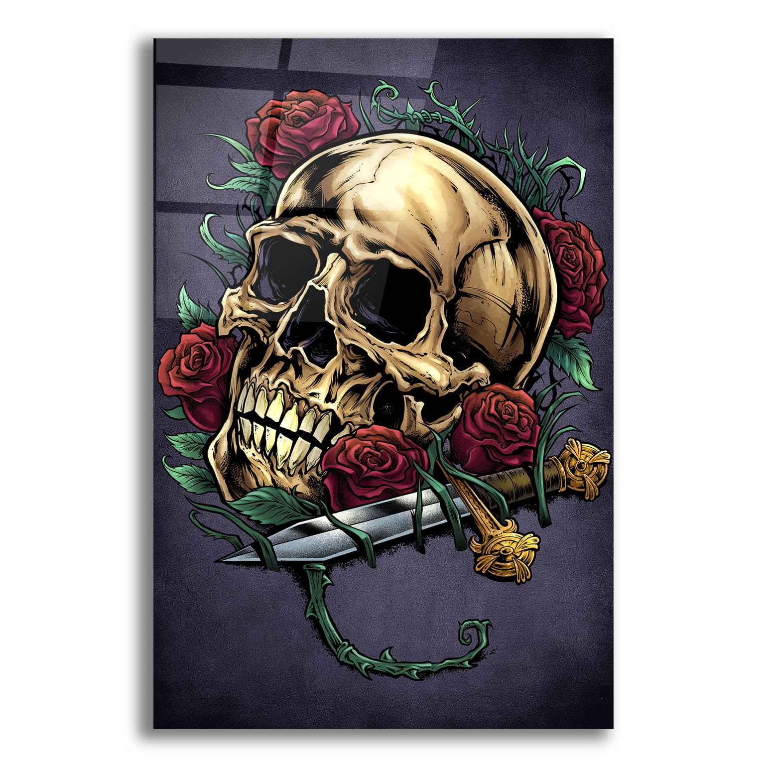 Epic Art 'Skull, Roses, And Dagger' by Flyland Designs, Acrylic Glass ...