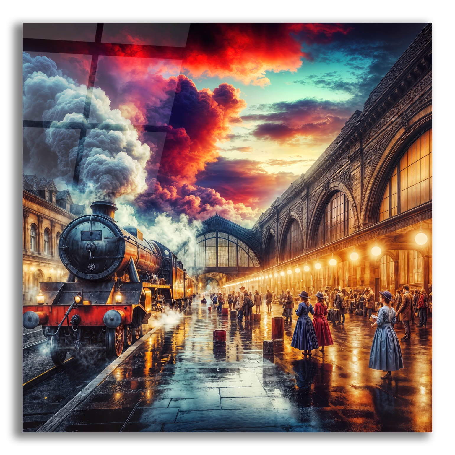 Epic Art 'Steam Train At Station' by Rey Klimt Acrylic Glass Wall Art, 12" x 12" - Walmart.com