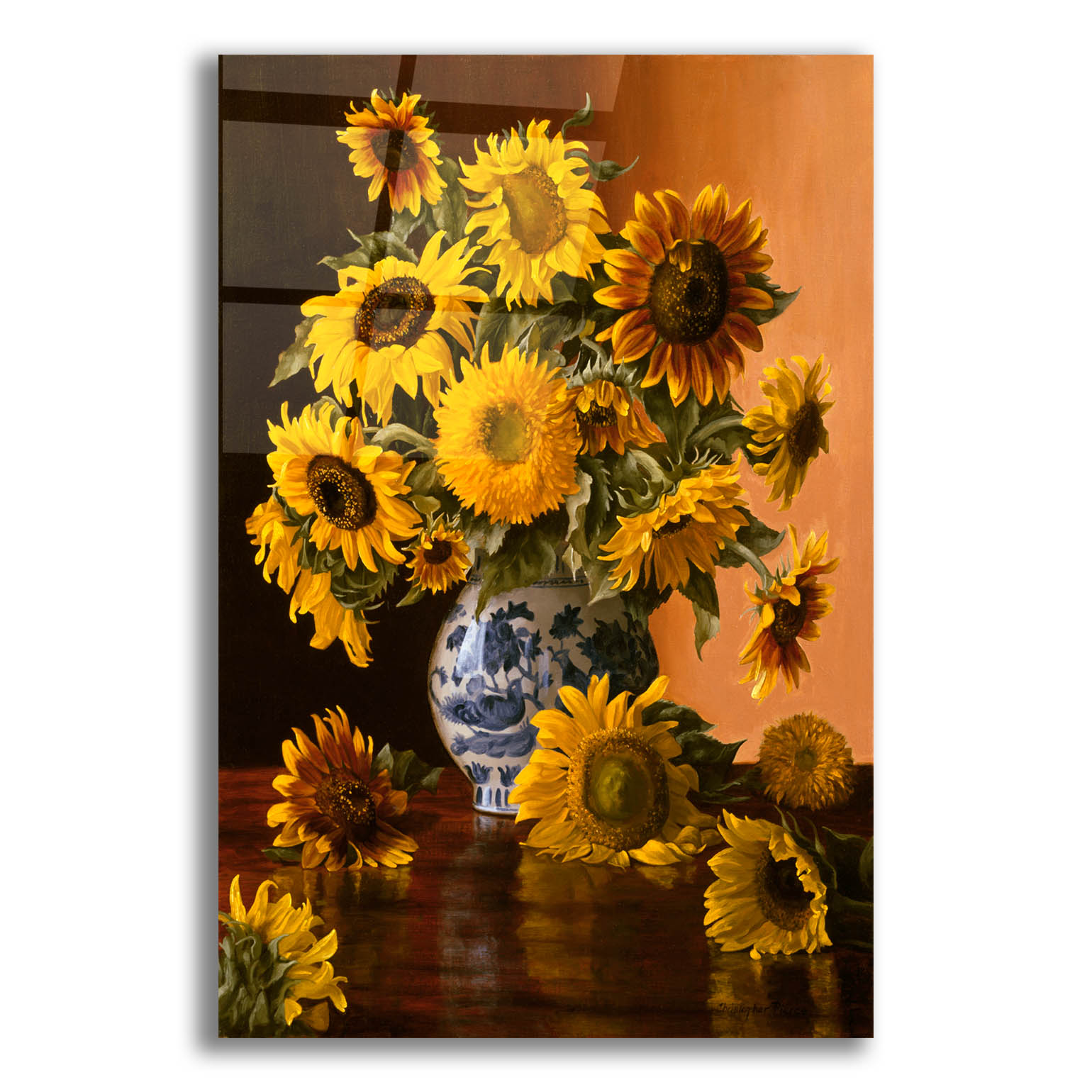 Epic Art 'Sunflowers In A Blue Willow Vase' by Christopher Pierce ...