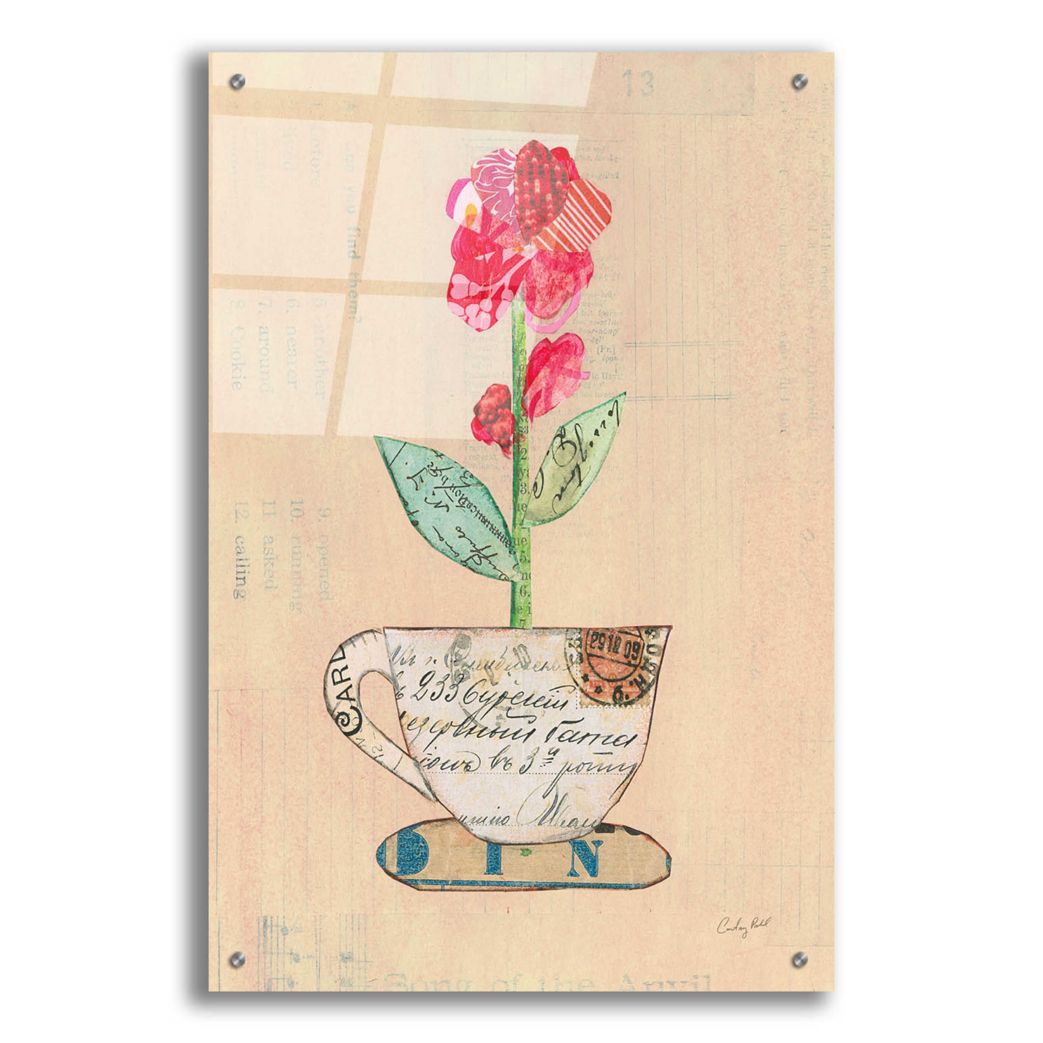 Epic Art 'Teacup Floral IV on Print' by Courtney Prahl, Acrylic Glass ...