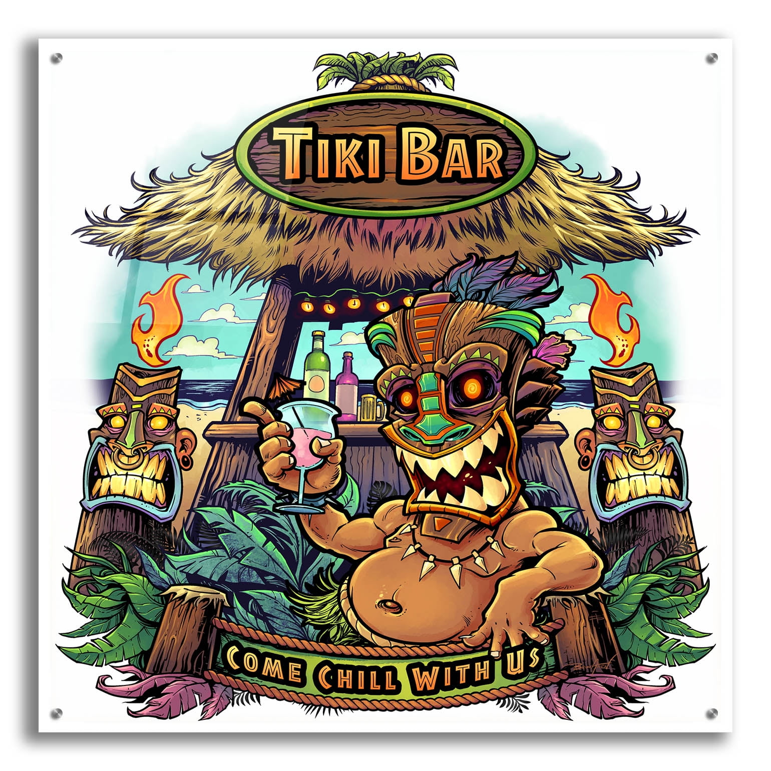 Epic Art 'Tiki Bar' by Flyland Designs, Acrylic Glass Wall Art, 36"x36" - Walmart.com