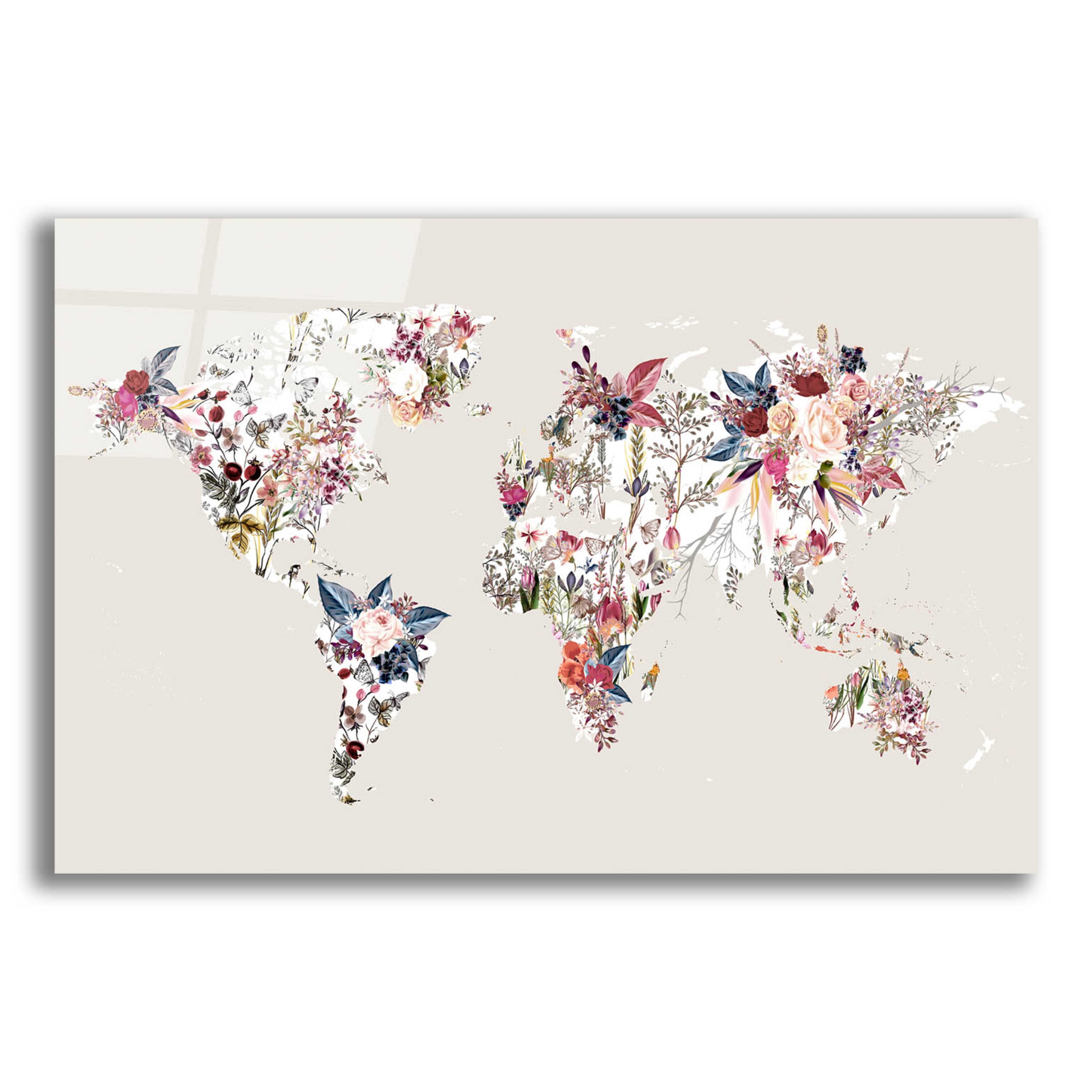 Epic Art 'Worldmap Flowers (Light)' by Design Fabrikken, Acrylic Glass ...