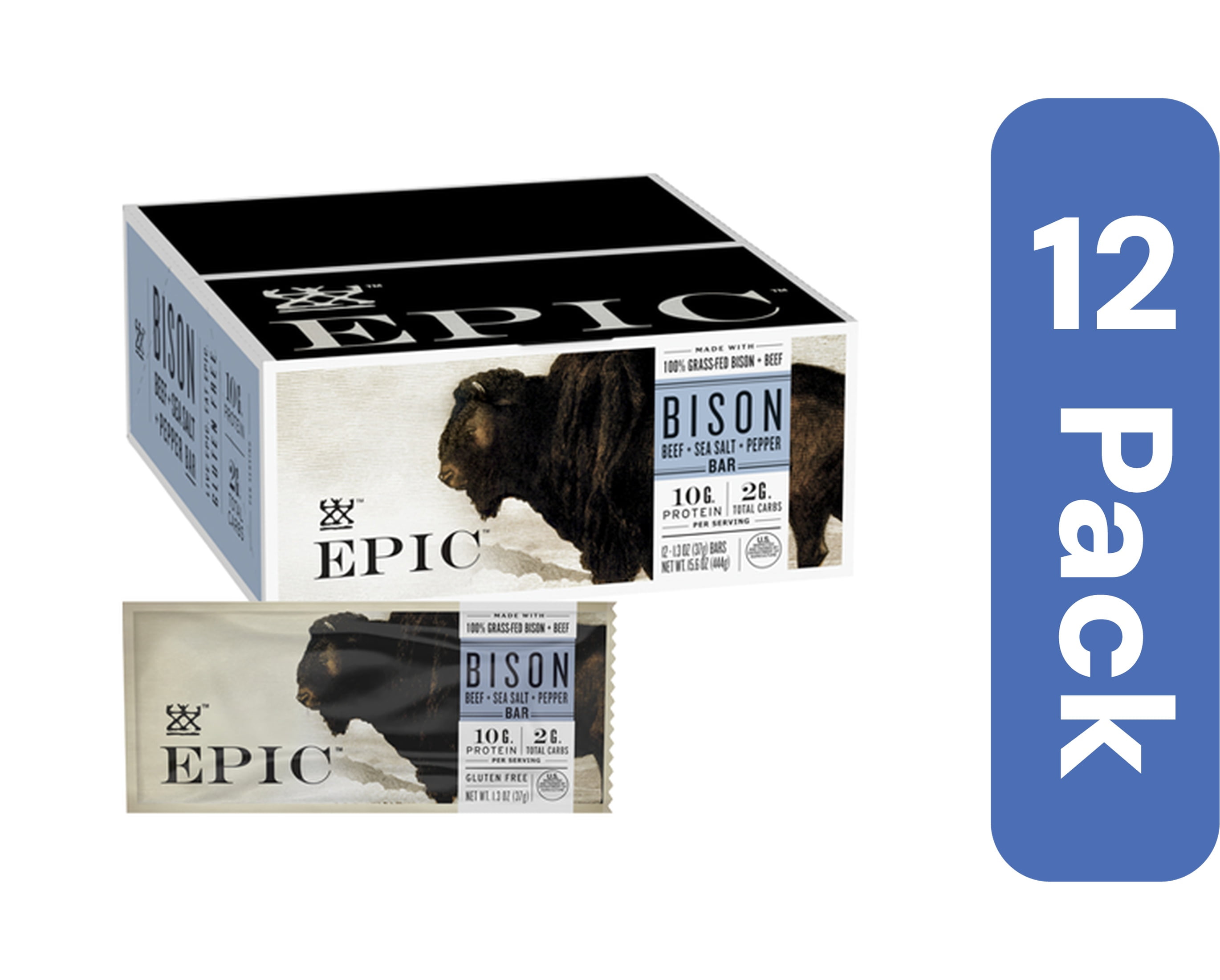 Epic Bar Bison Beef Salt & Pepper 1.3 oz (Pack Of 12) - Walmart.com