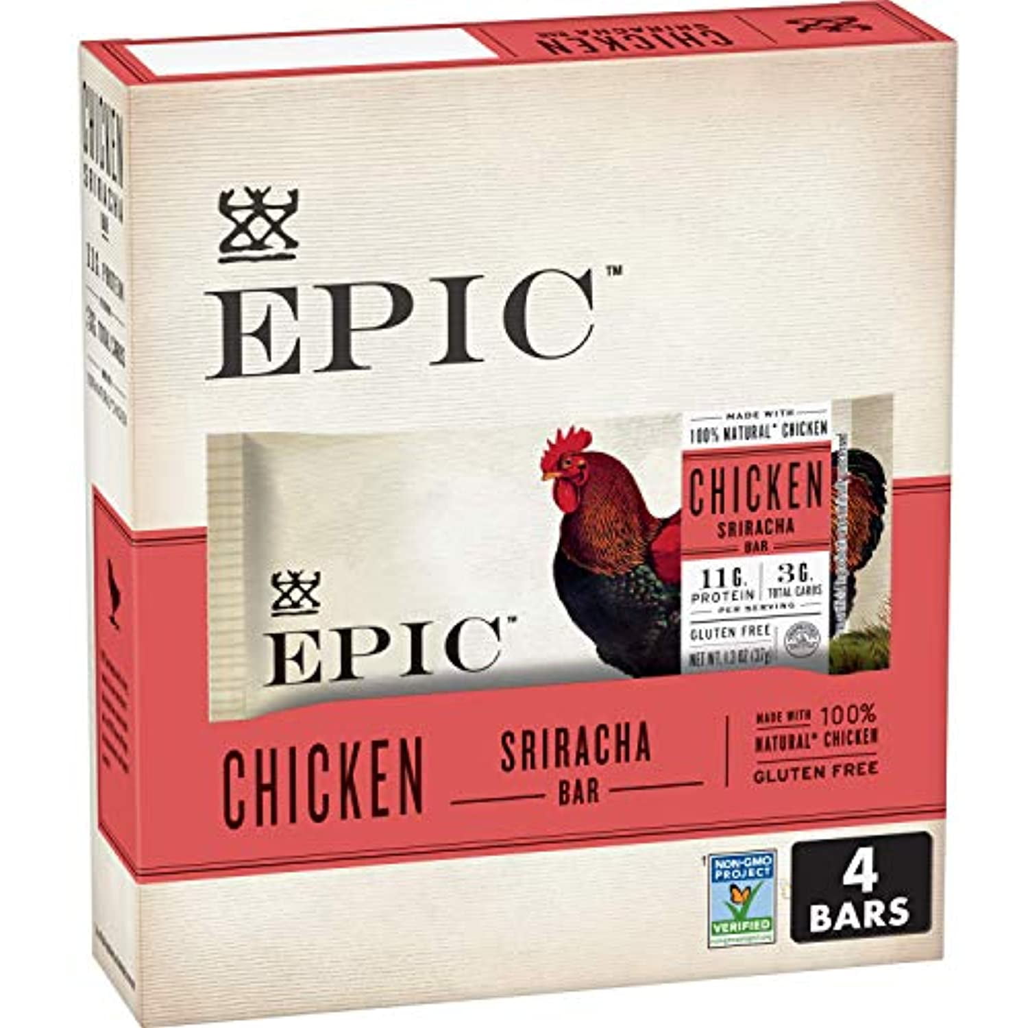 Epic Healthy Chicken Sriracha Protein Bars, Keto Friendly, 1.3 Oz, 4 Ct ...