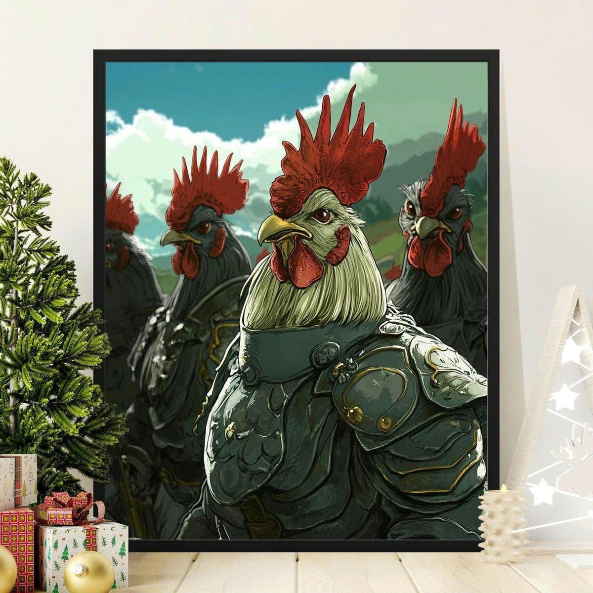 Epic Chicken Warrior Poster, Medieval Chicken Army Art, Rooster Knight ...