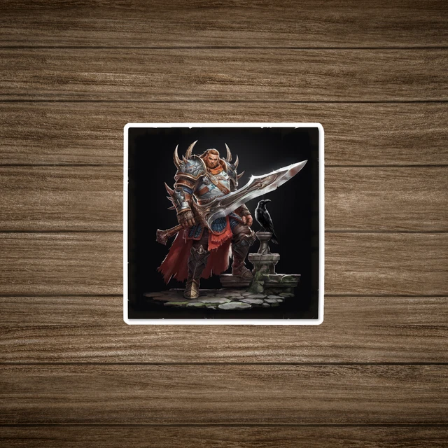 Epic Fantasy Warrior With Massive Sword & Raven Companion Stickerphone ...