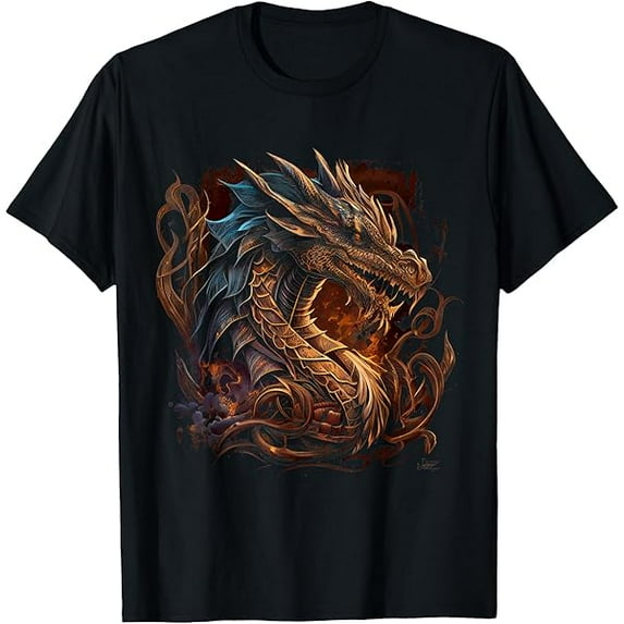 Epic Fire Dragon Fantasy Art Front Print Dark Mythical Creature ...