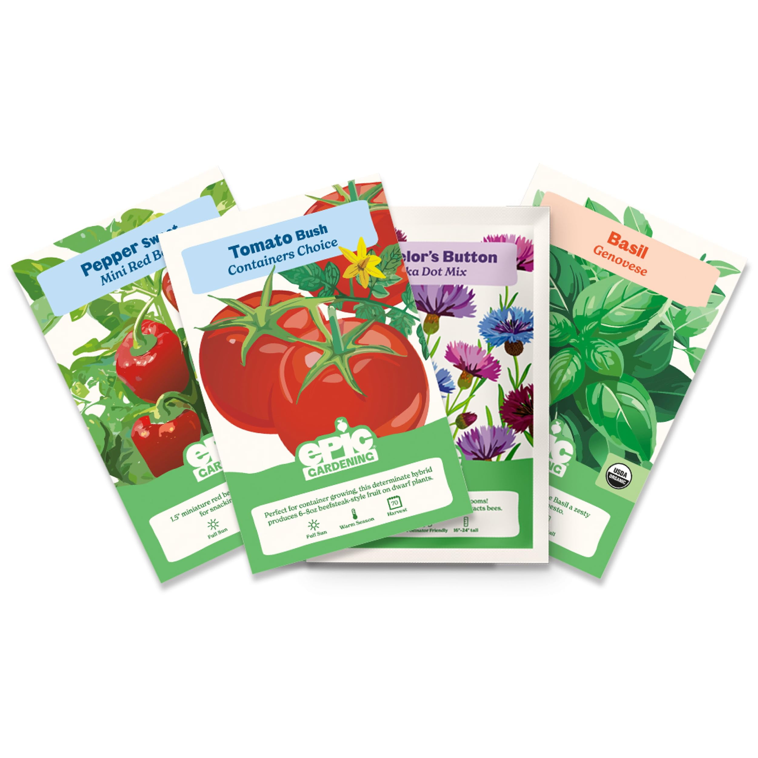Epic Gardening Mini Garden Seed Kit MVR1 - 4 Varieties for Small-Space ...