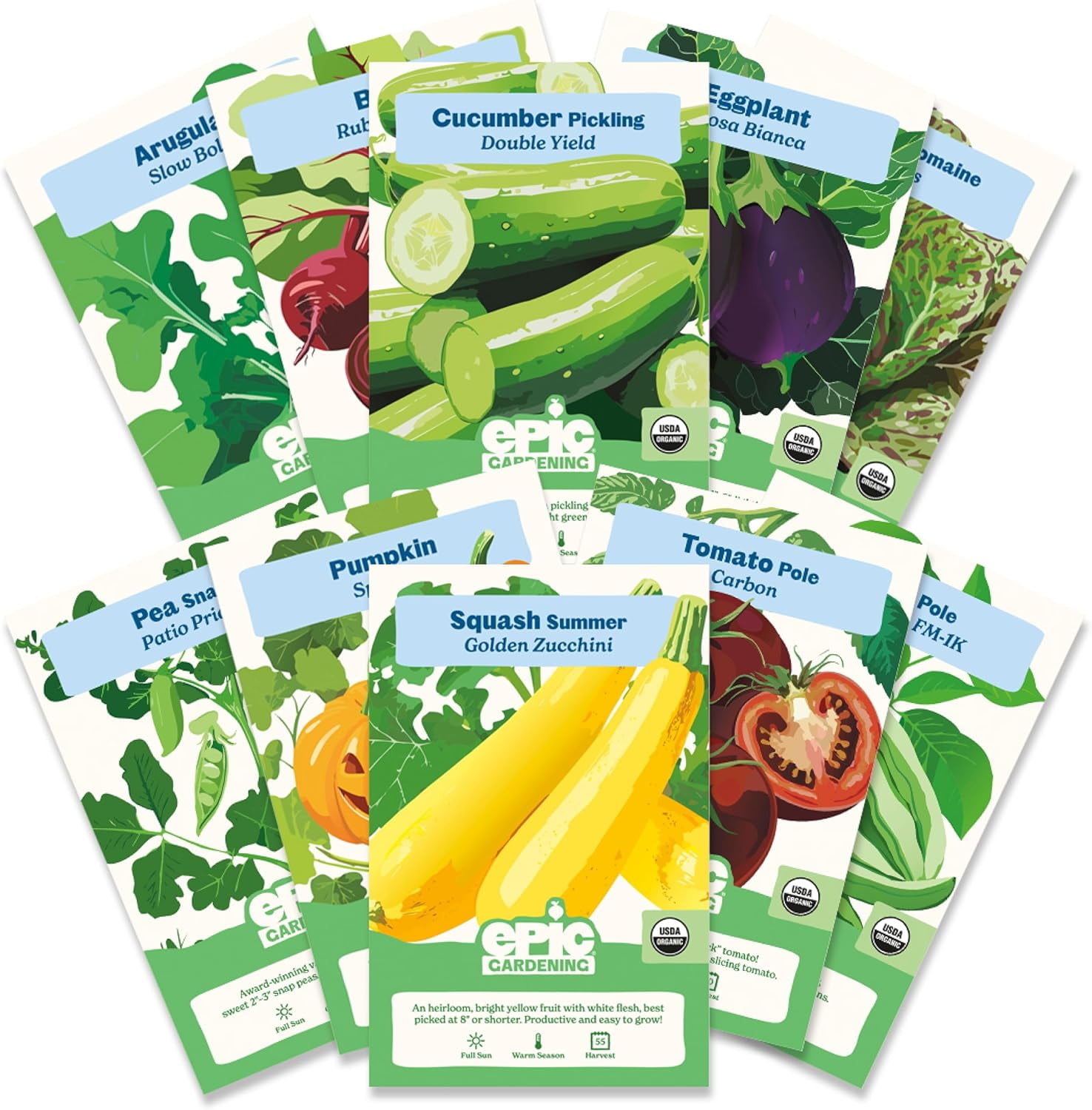 Epic Gardening Organic Vegetable Garden Kit, 10 Non-GMO Varieties ...