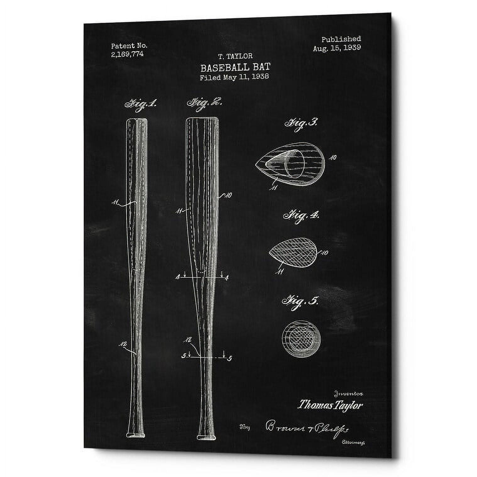 Epic Graffiti "Baseball Bat Blueprint Patent Chalkboard" Giclee Canvas ...