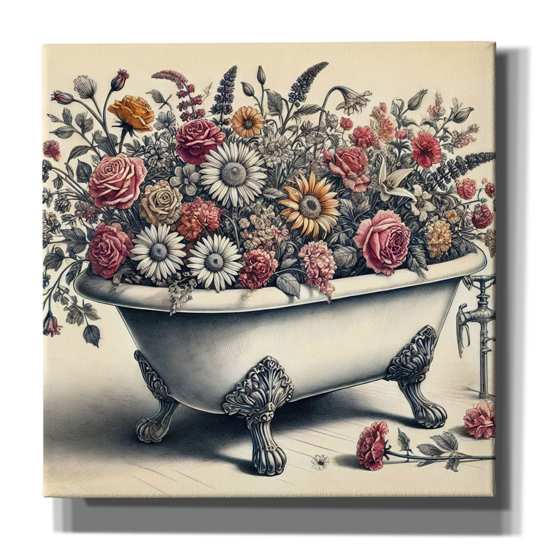 Epic Graffiti 'Bathtub Of Flowers' by Rey Klimt Canvas Wall Art, 26" x ...