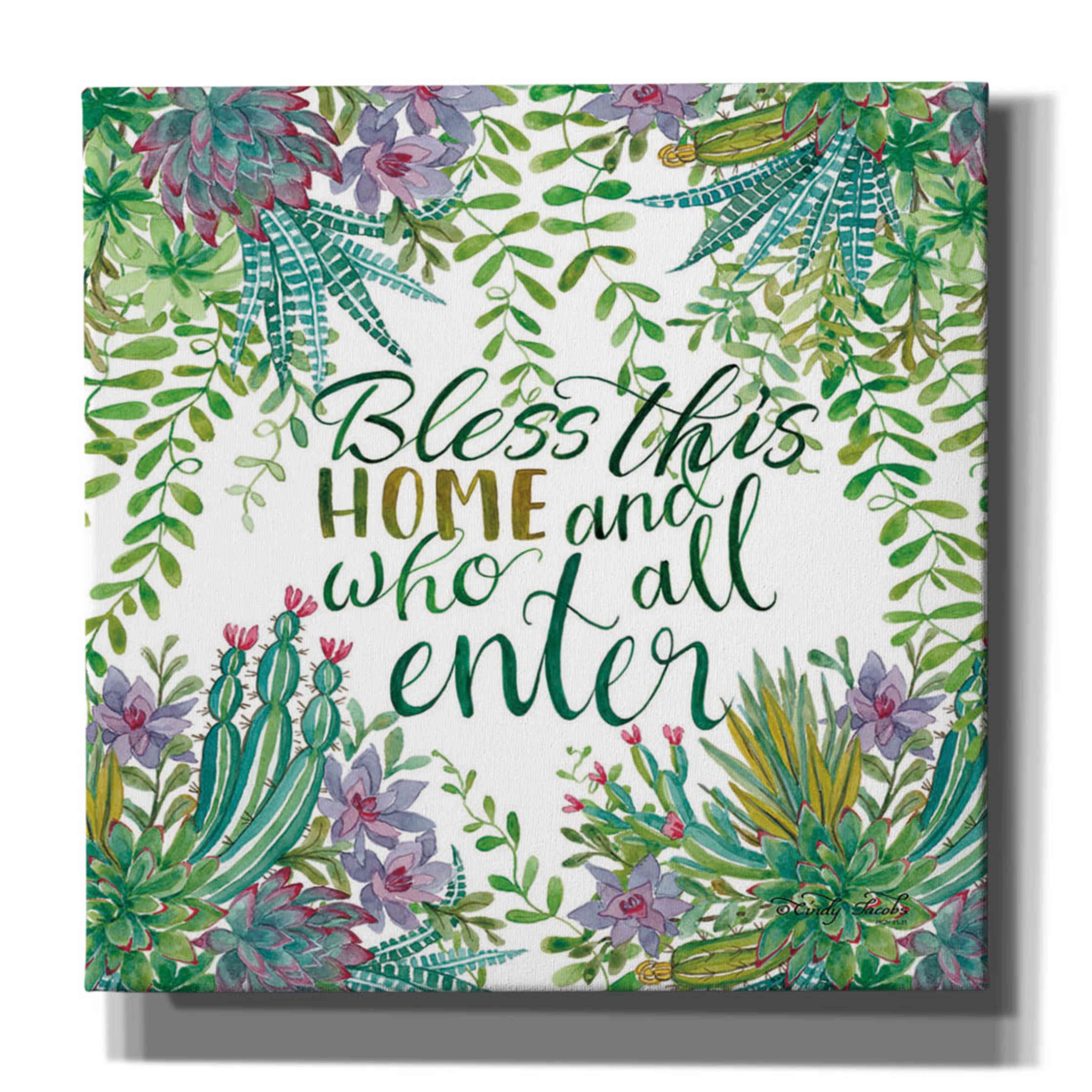 Epic Graffiti 'Bless This Home Succulents' by Cindy Jacobs, Canvas Wall ...
