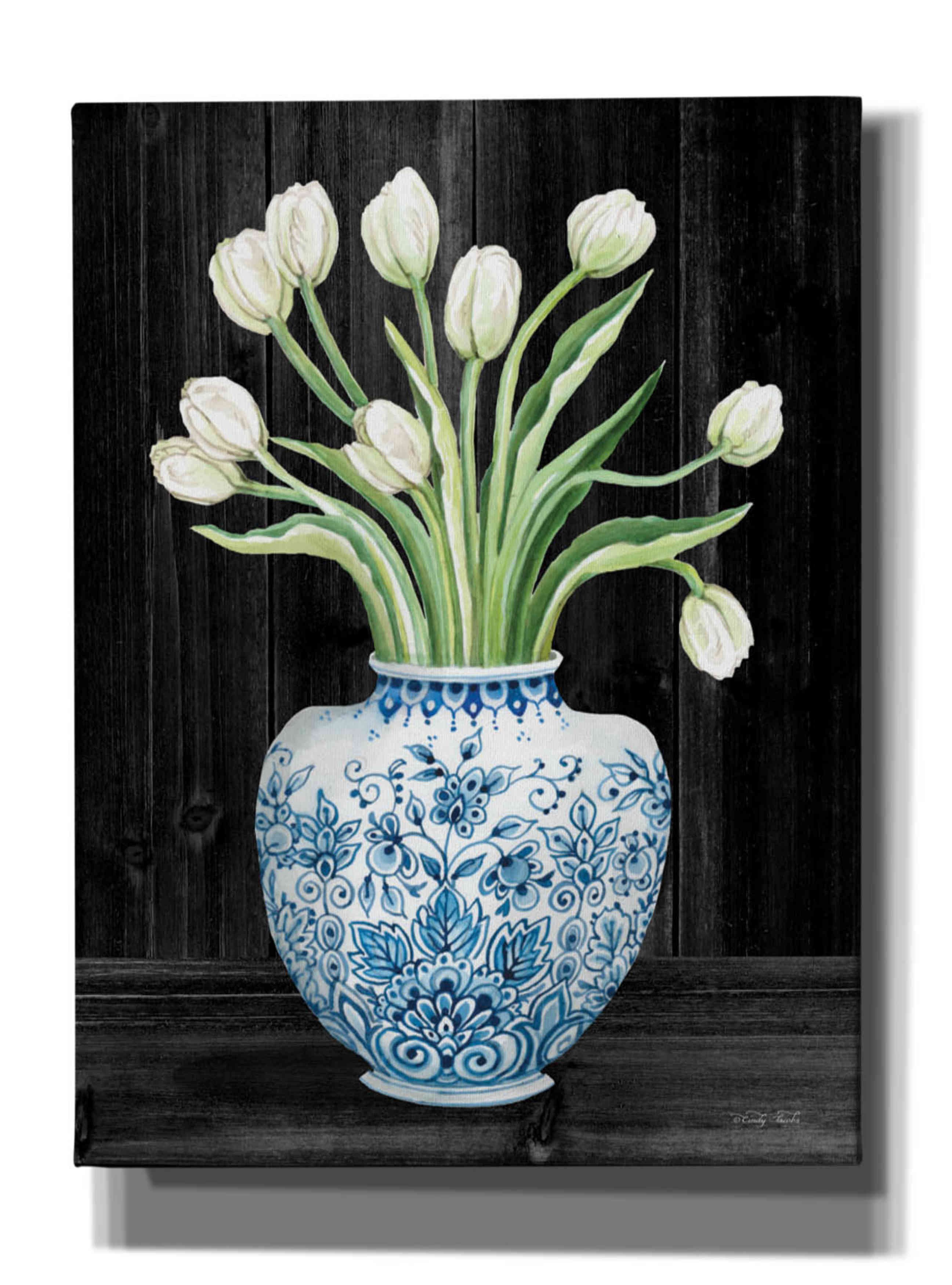 Epic Graffiti 'Blue and White Tulips Black I' by Cindy Jacobs, Canvas ...
