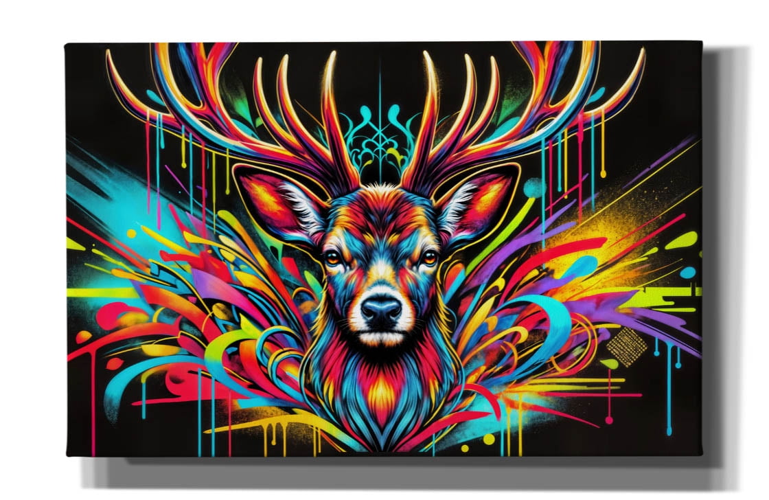 Epic Graffiti 'Deer - Vivid Graffiti' by Rey Klimt Canvas Wall Art, 40 ...
