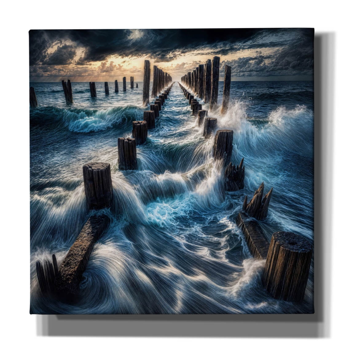 Epic Graffiti 'Dramatic Waves Over Pier' by Rey Klimt Canvas Wall Art ...