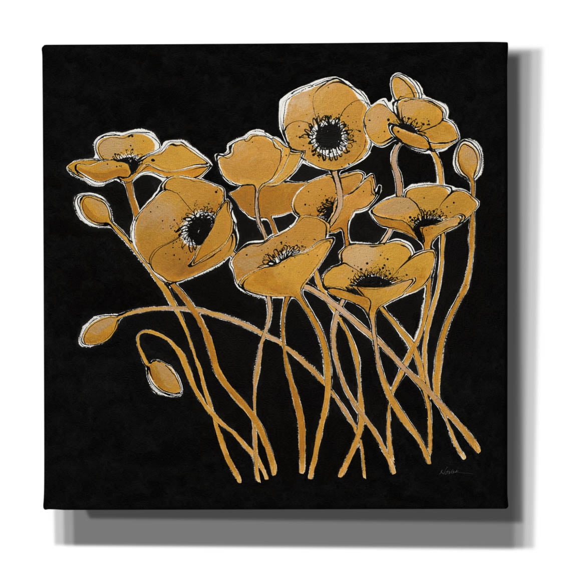 Epic Graffiti 'Gold Black Line Poppies 1 V2' by Shirley Novak Canvas ...