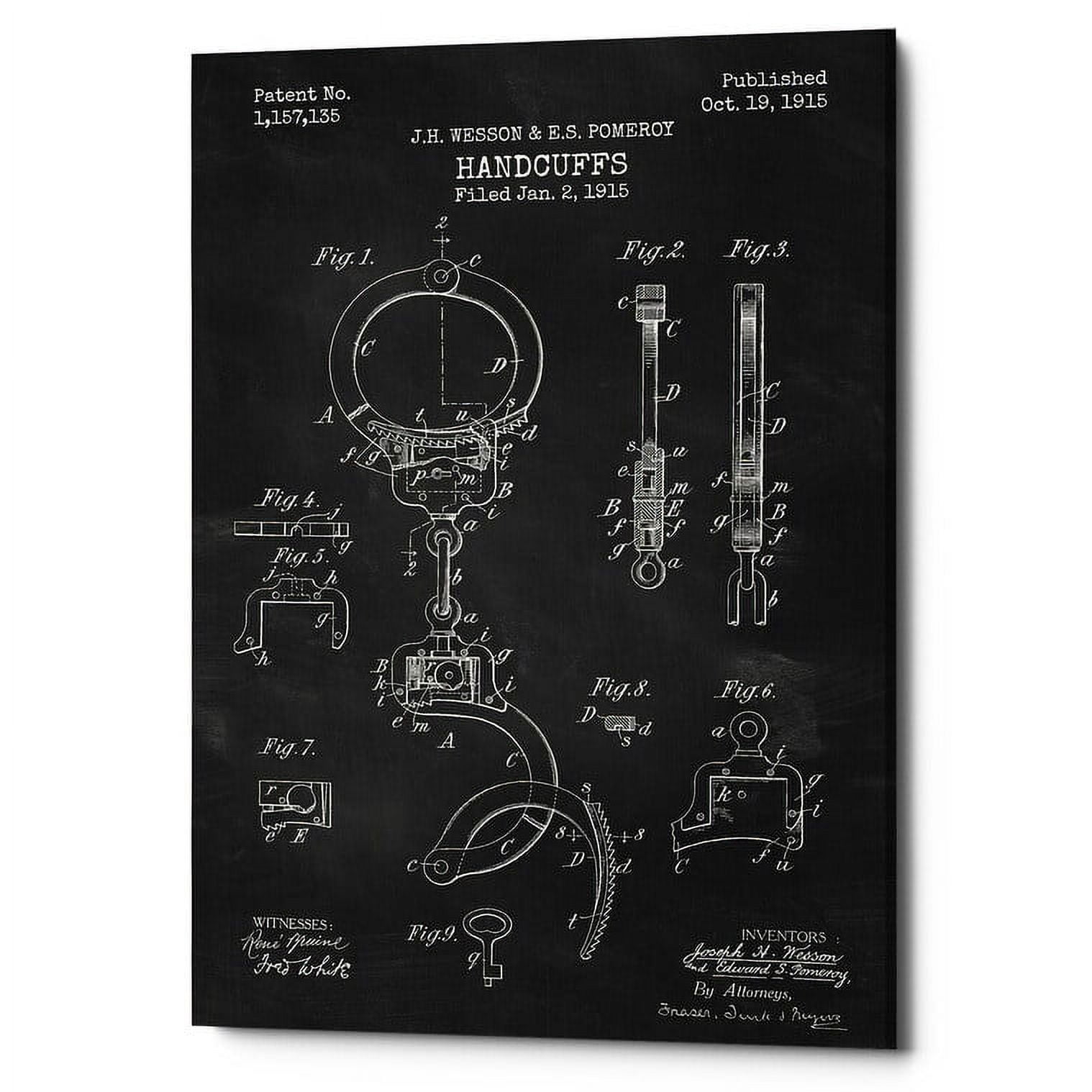 Epic Graffiti "Handcuffs Blueprint Patent Chalkboard" Giclee Canvas ...