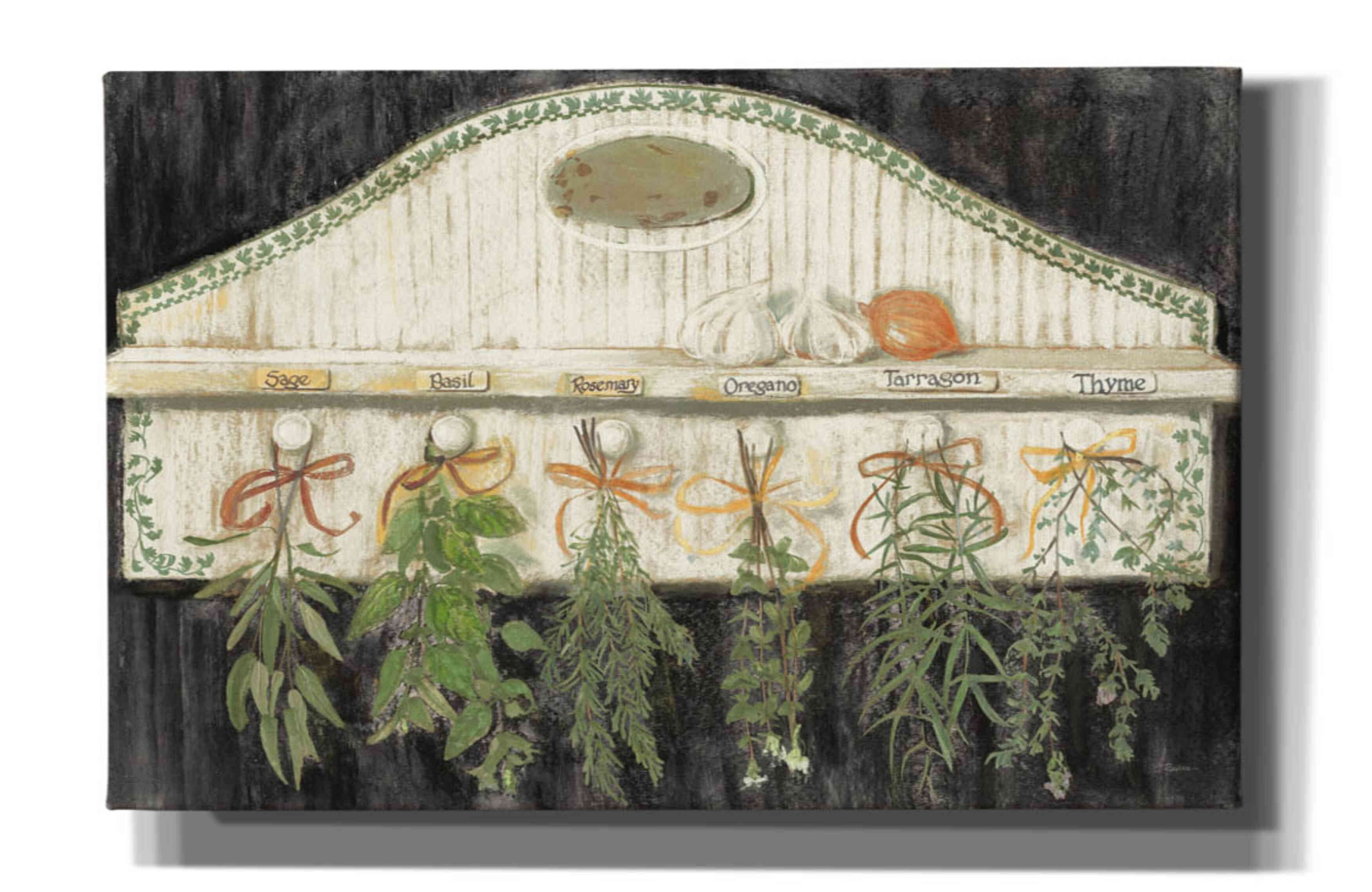 Epic Graffiti 'Herbs On Pegs Black' by Carol Rowan, Giclee Canvas Wall ...