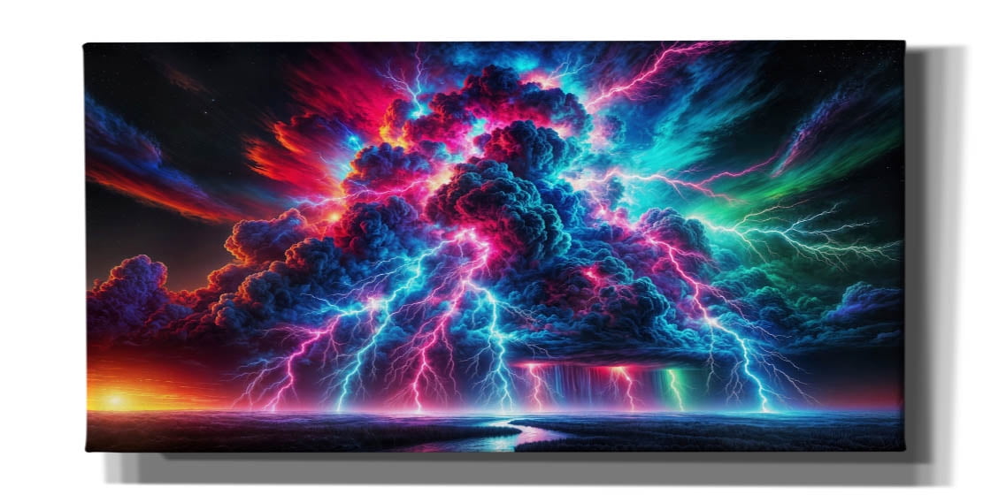 Epic Graffiti 'Neon Thunder' by Rey Klimt Canvas Wall Art, 24" x 12 ...