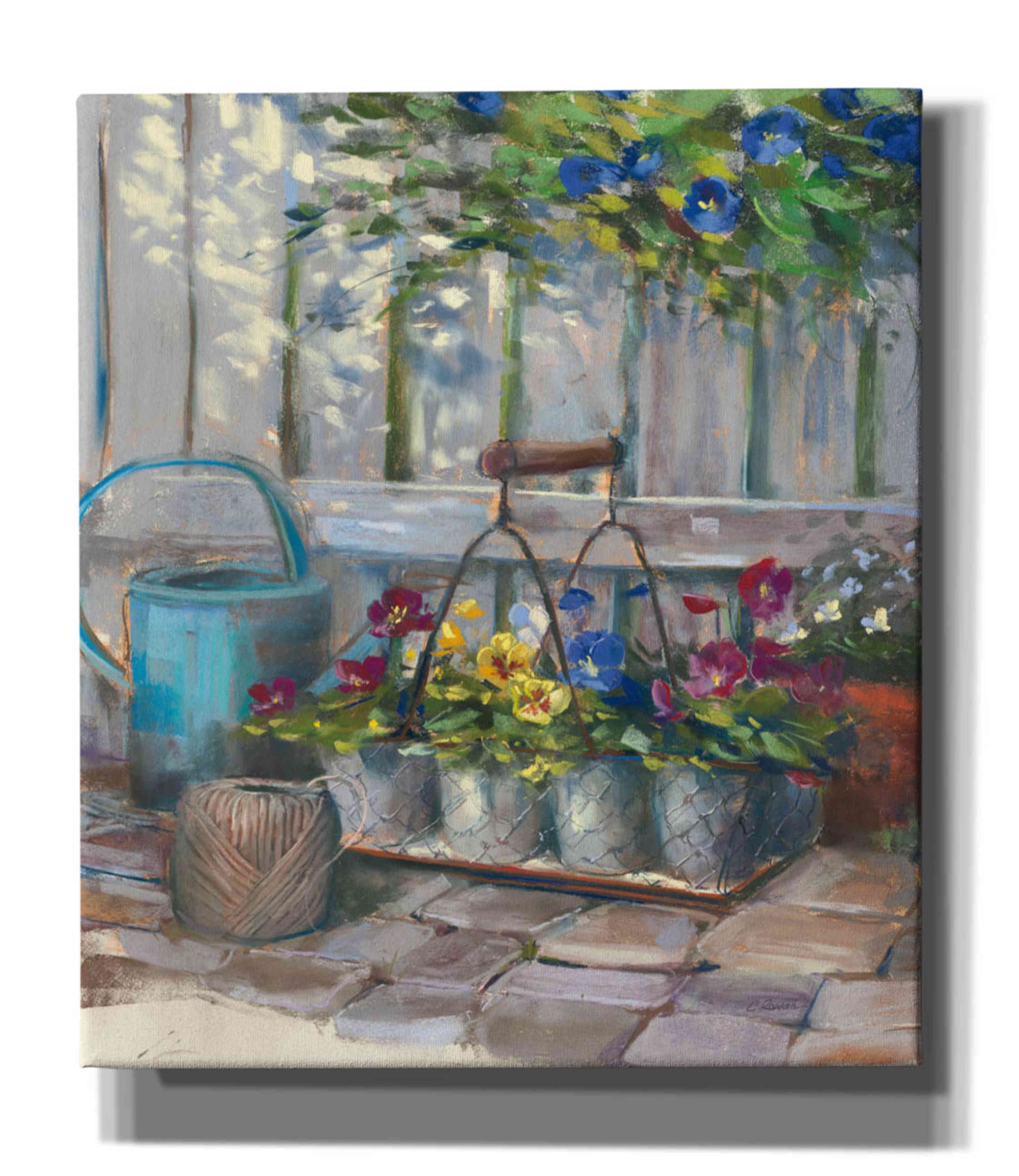 Epic Graffiti 'Pansies In Wire Basket' by Carol Rowan, Giclee Canvas ...