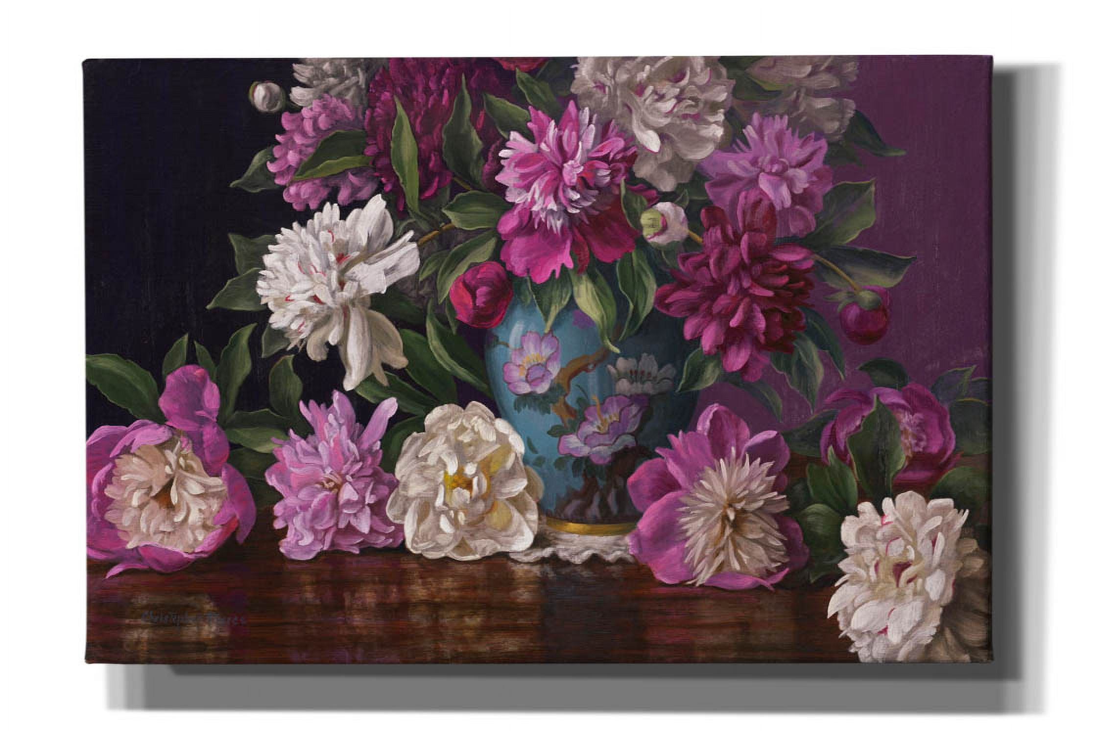 Epic Graffiti 'Peonies In A Blue Vase' by Christopher Pierce, Canvas ...