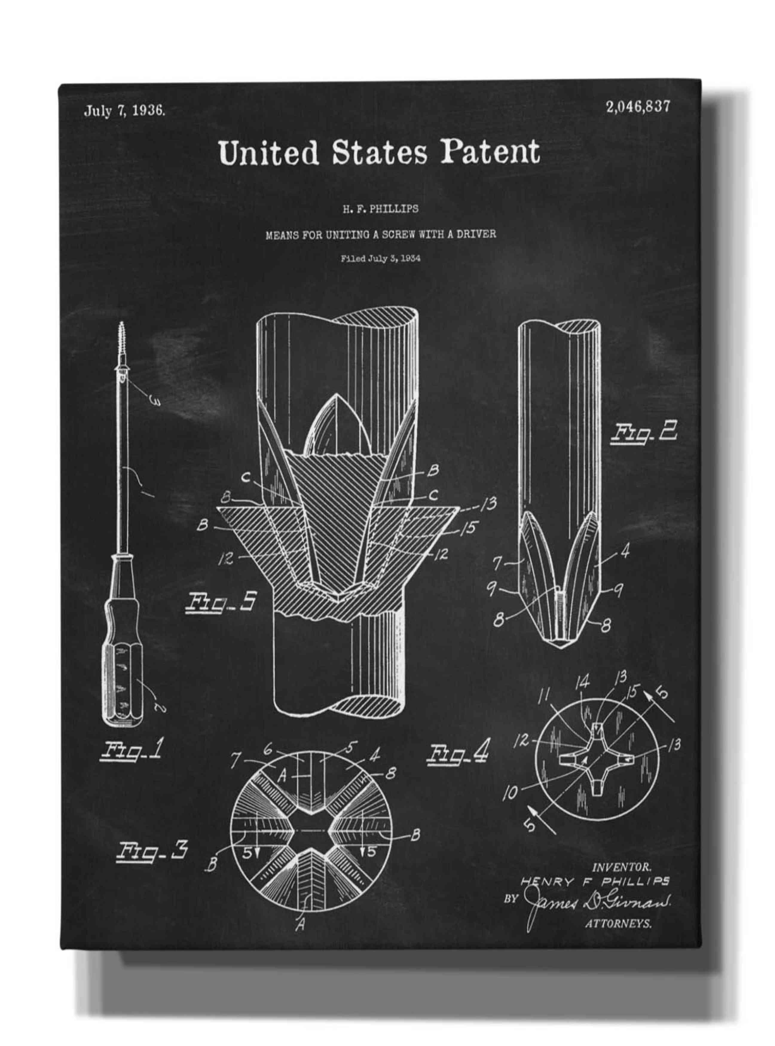 Epic Graffiti 'Screw Driver Blueprint Patent Chalkboard,' Canvas Wall ...