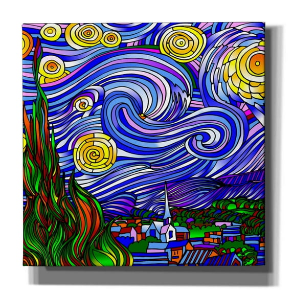 Epic Graffiti 'Starry Night 1' by Howie Green, Canvas Wall Art, 18"x18 ...