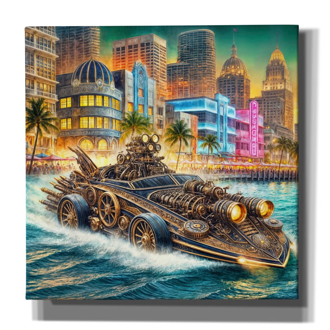 Epic Graffiti 'Steampunk Speedboat In Miami' by Rey Klimt Canvas Wall ...