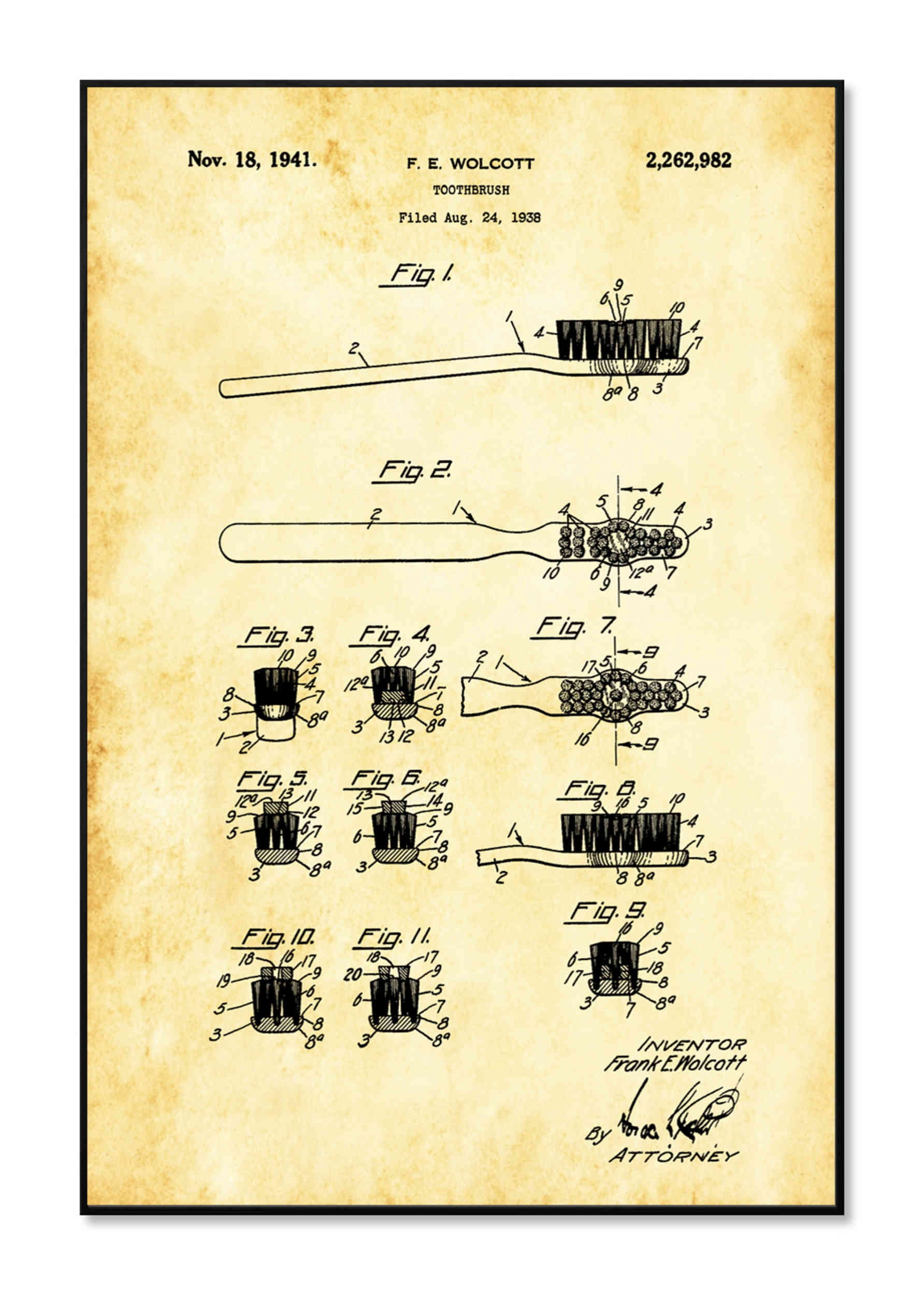 Epic Graffiti "Toothbrush Vintage Patent" Framed High Gloss Acrylic ...