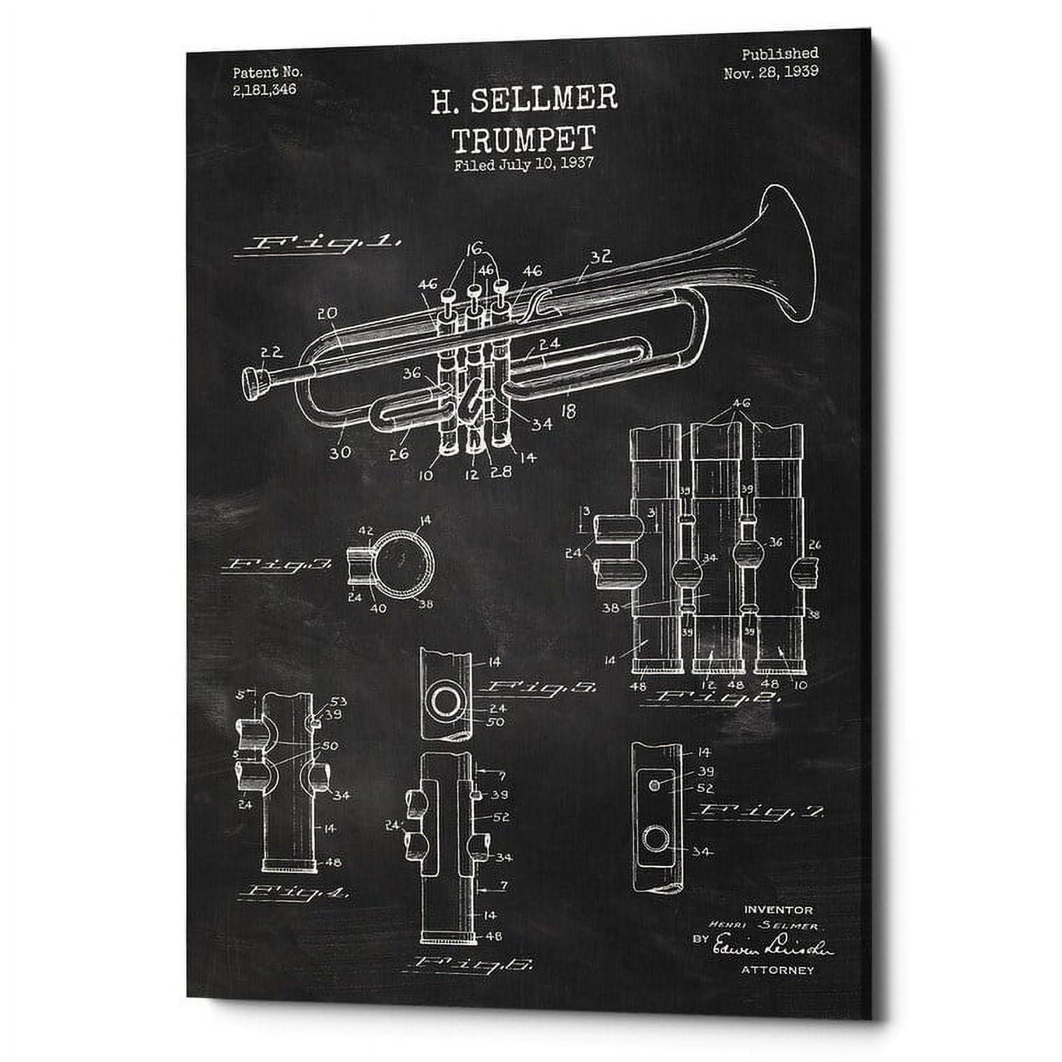 Epic Graffiti "Trumpet Blueprint Patent Chalkboard" Giclee Canvas Wall ...