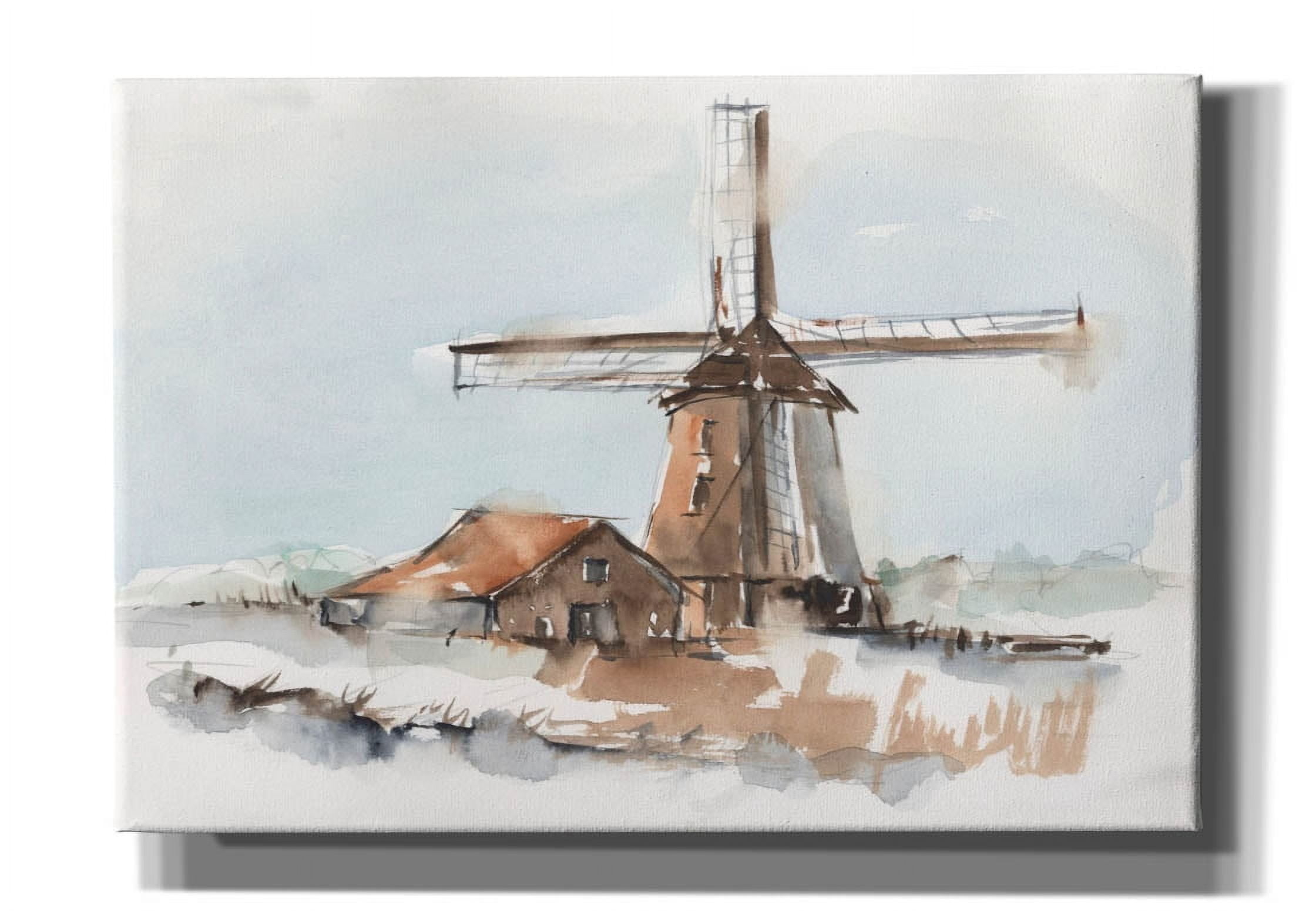 Epic Graffiti 'Windmill Watercolor 1' by Ethan Harper Canvas Wall Art ...