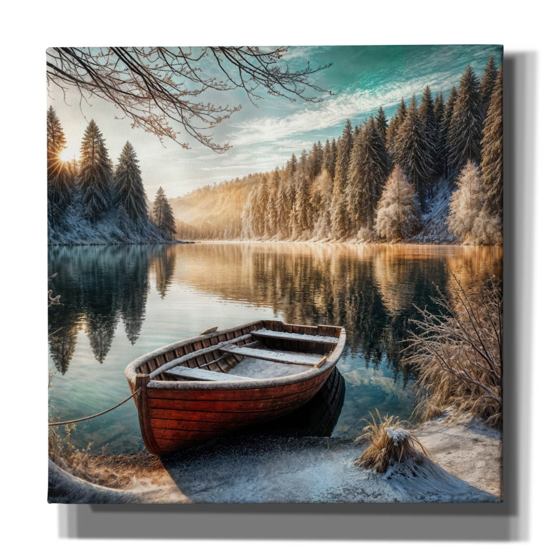 Epic Graffiti 'Winter Morning On Mountain Lake' by Rey Klimt Canvas ...